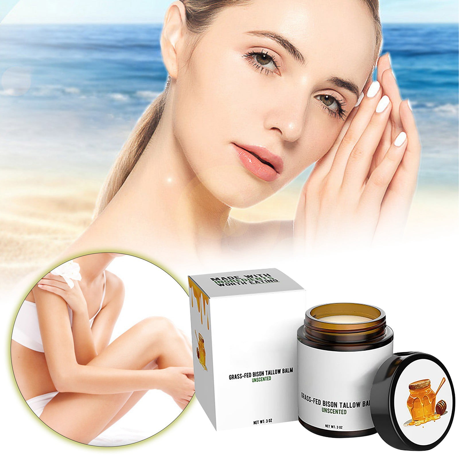 Unscented Manuka Honey & Bison Tallow Balm – 100% Organic, Grass-Fed ...