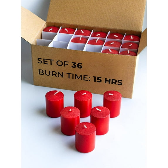 Unscented Red Votive Candles Set of 36 - Clean-Burning, Long-Lasting 15 ...