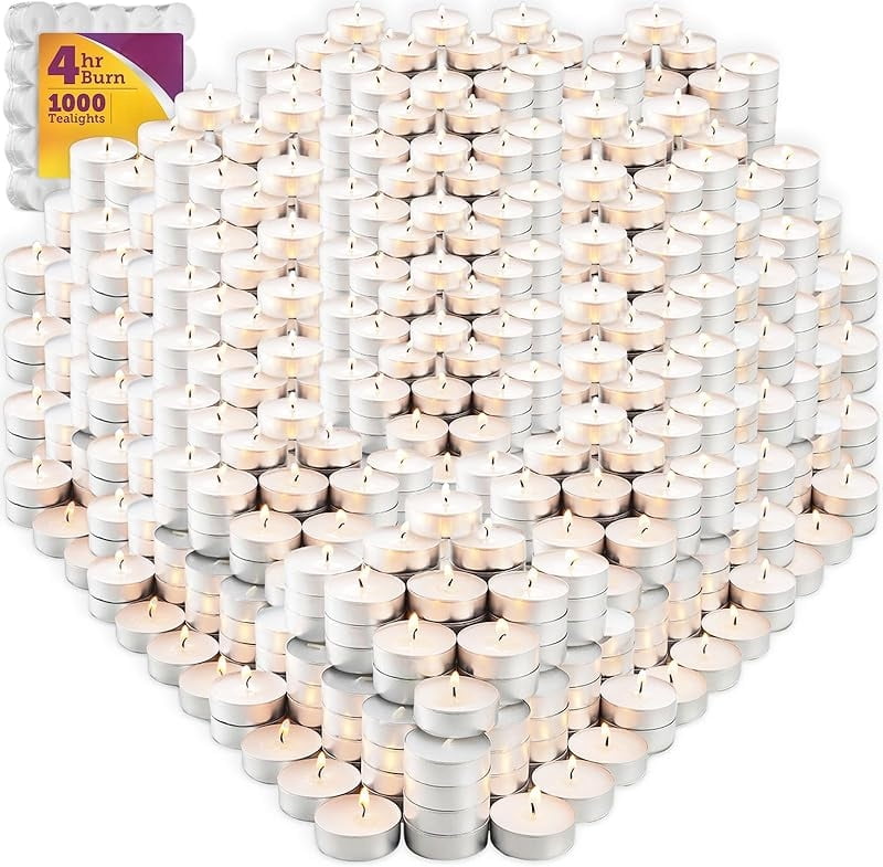 Unscented Tea Light Candles Bulk 1000 Pack | 4 Hours, White,Smokeless ...