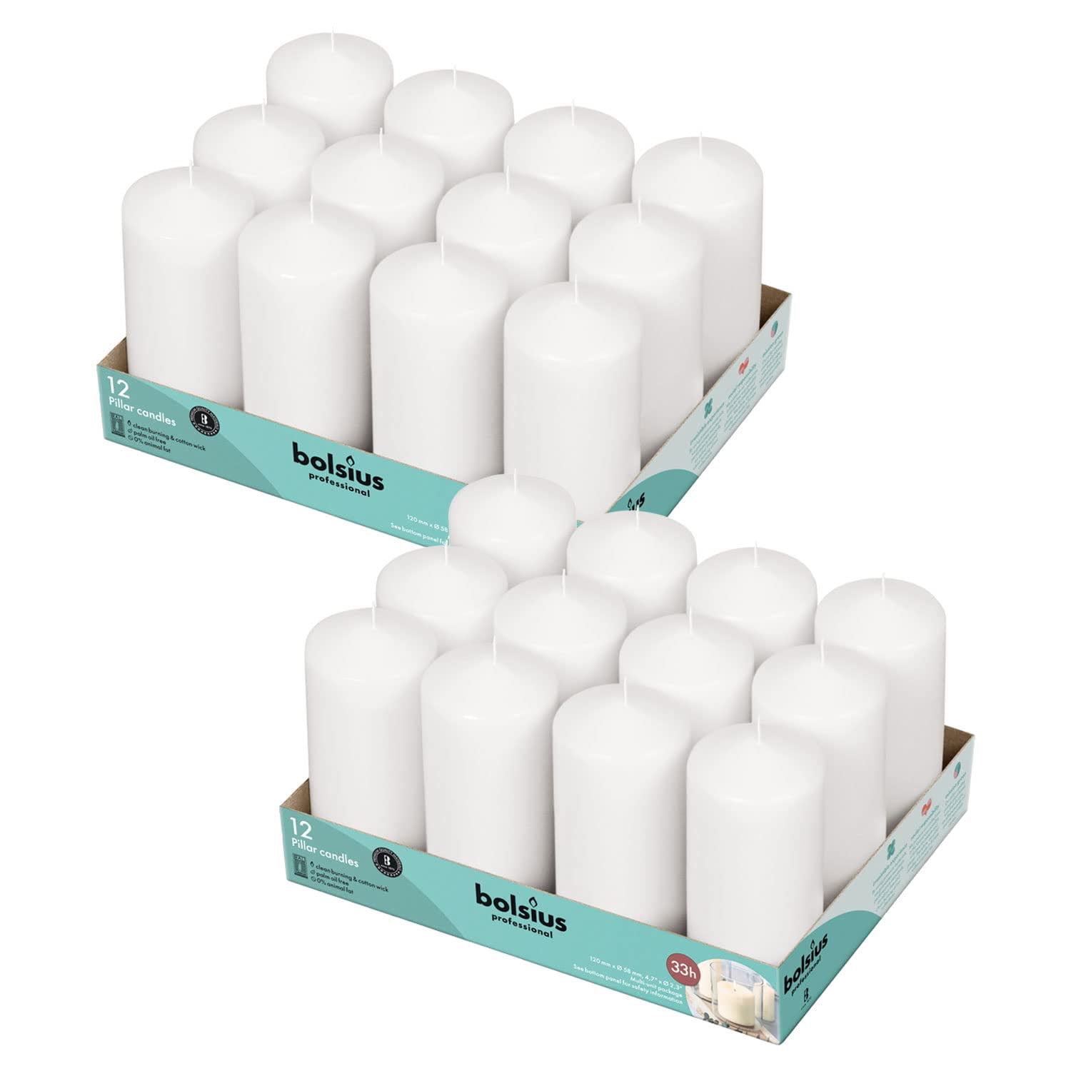 Unscented White Pillar Candles, 2 Packs of 12, 2.3x4.7 Inches, 33 ...