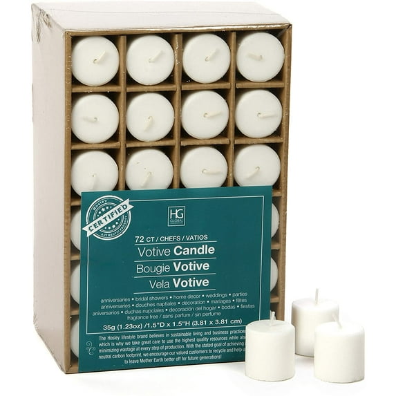 Unscented White Votive Candles, 72-Pack – Clean-Burning, Long-Lasting ...