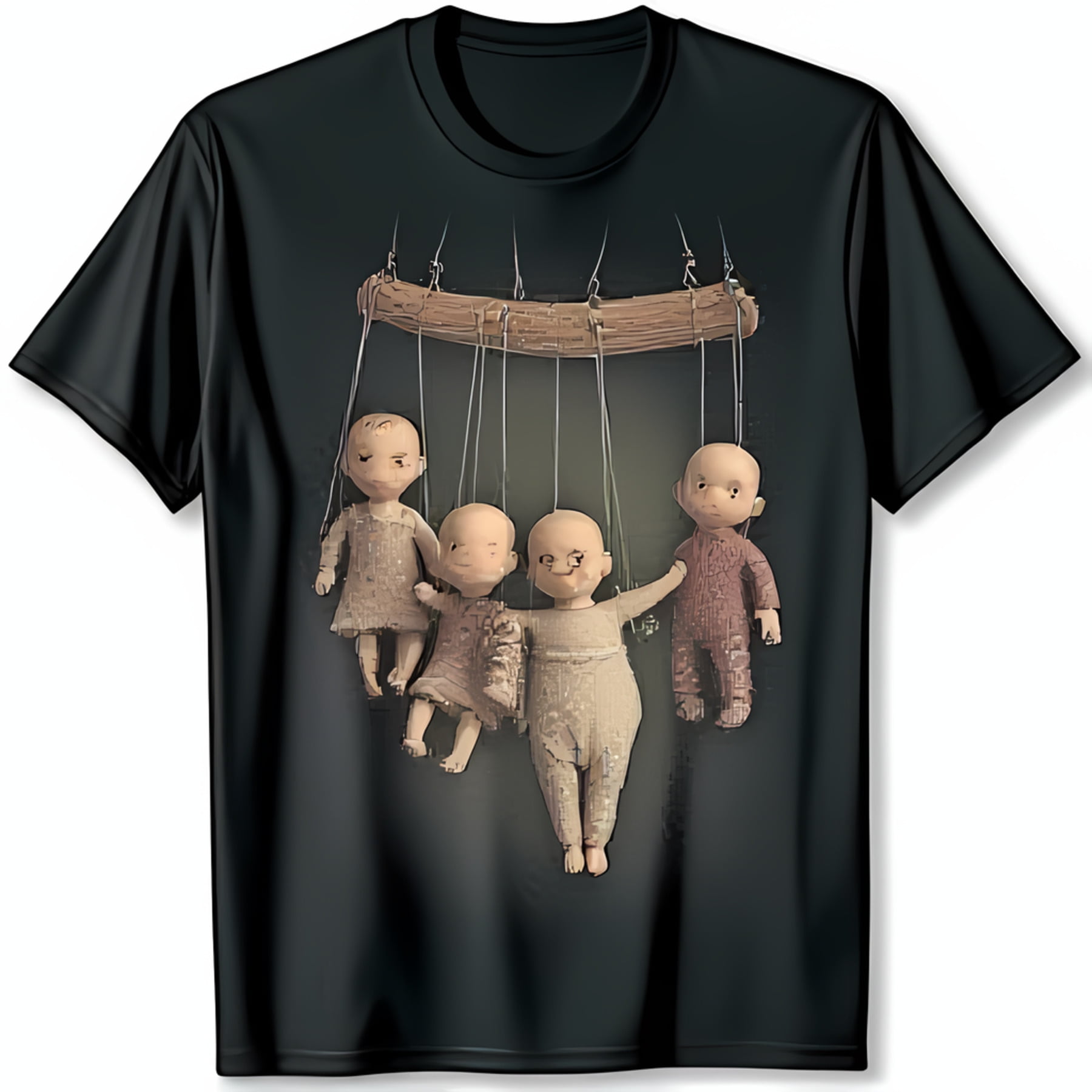 Unsettling Puppet Dolls Graphic Black T-Shirt Unique Creepy Design ...