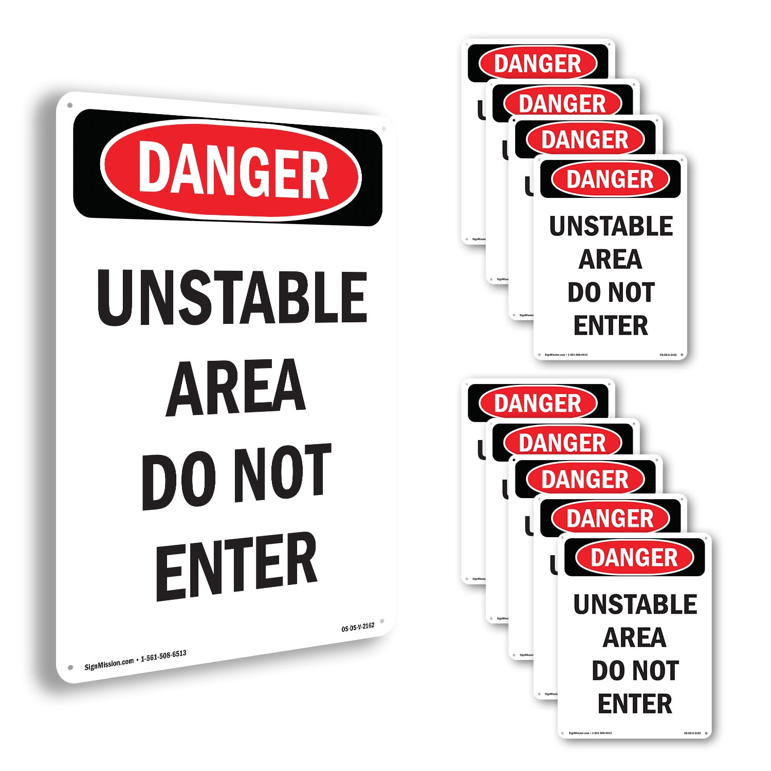 Unstable Area Do Not Enter OSHA Danger Rigid Plastic Sign 18 Inch x 12 ...