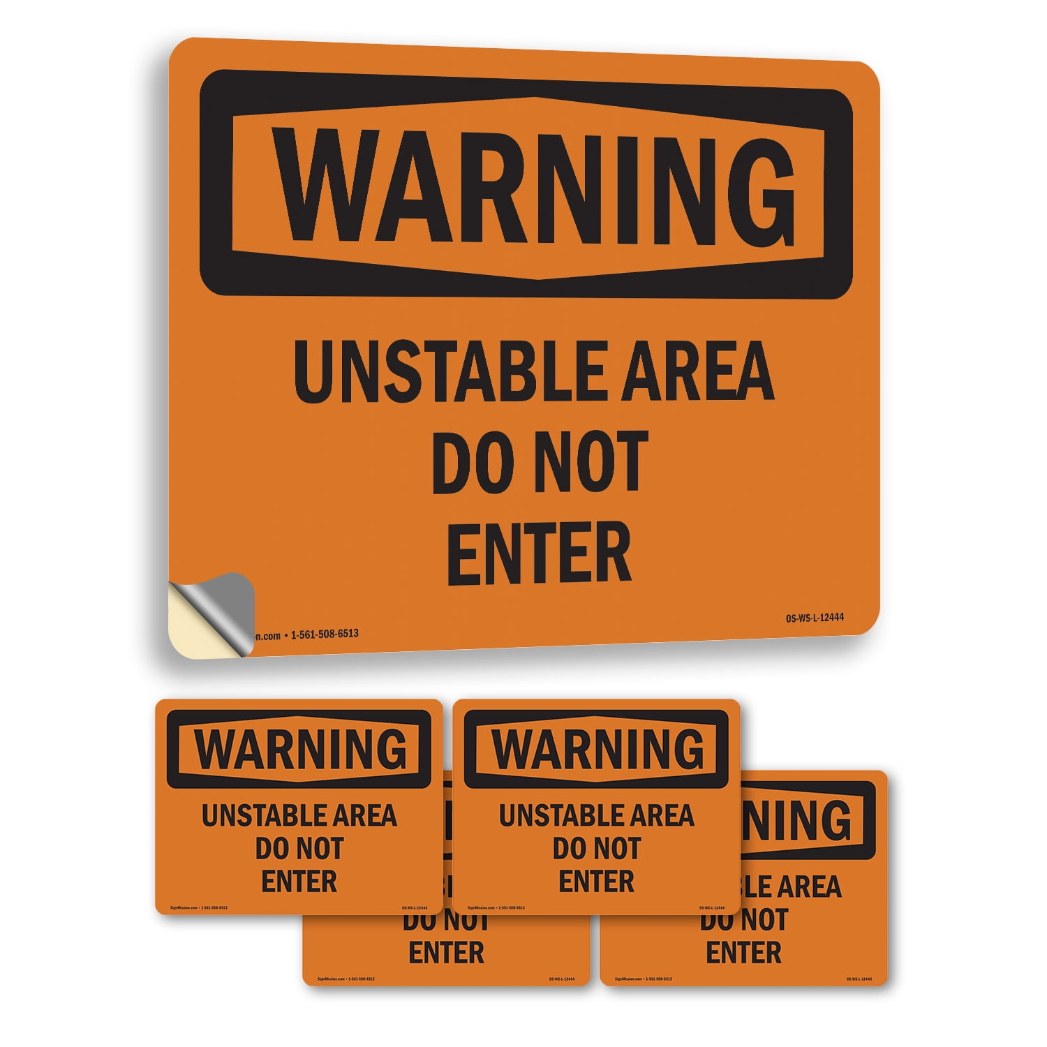 Unstable Area Do Not Enter OSHA WARNING Vinyl Decal Label 7 Inch x 5 ...