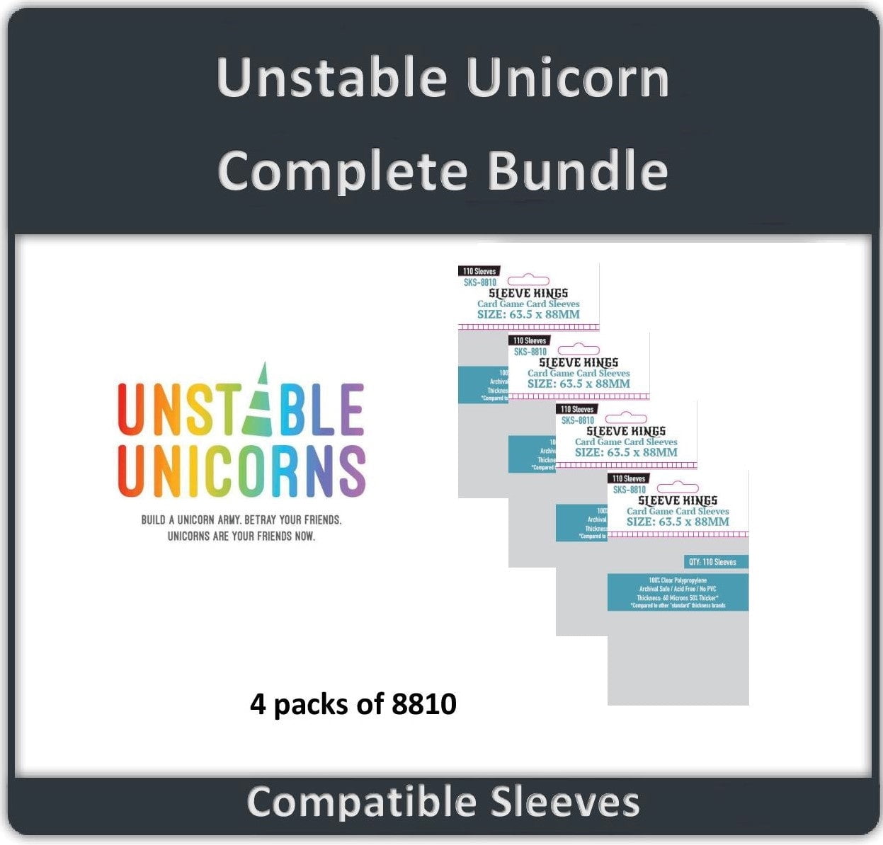 "Unstable Unicorns" Complete Compatible Sleeve Bundle (8810 X 4 ...