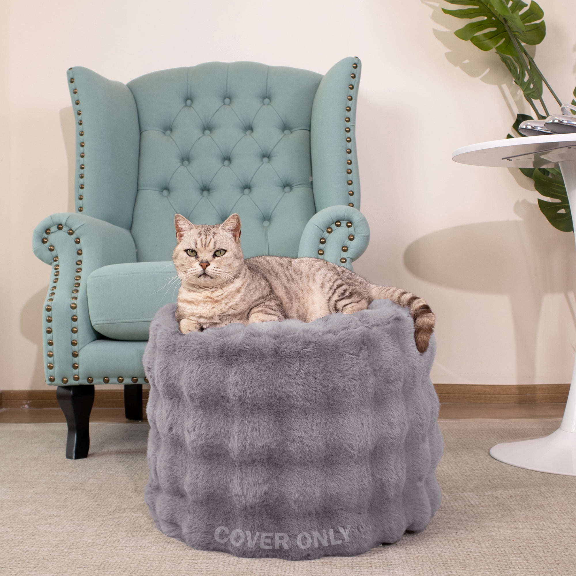 Unstuffed Faux Fur Pouf Cover - Plush Cozy Ottoman Cover ONLY, Stuffed ...