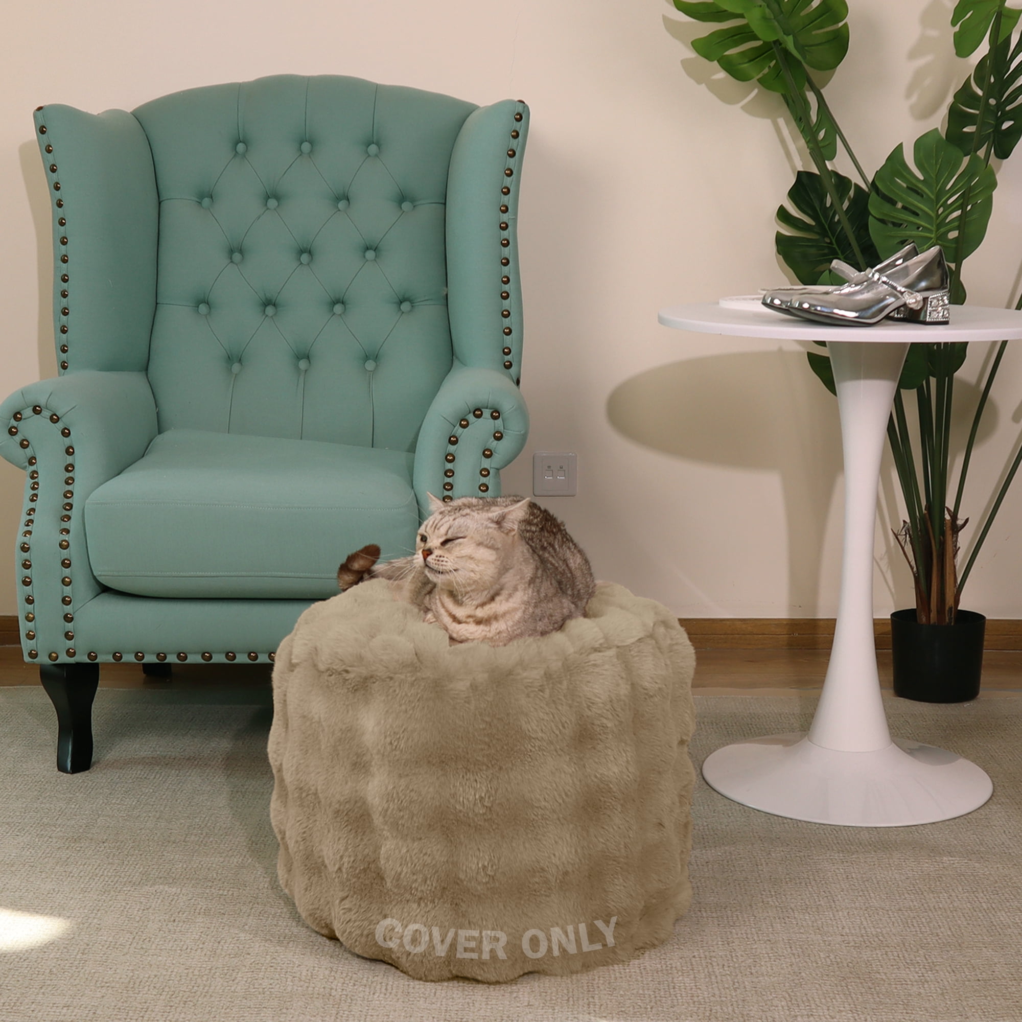 Unstuffed Faux Fur Pouf Cover - Plush Cozy Ottoman Cover ONLY, Stuffed ...