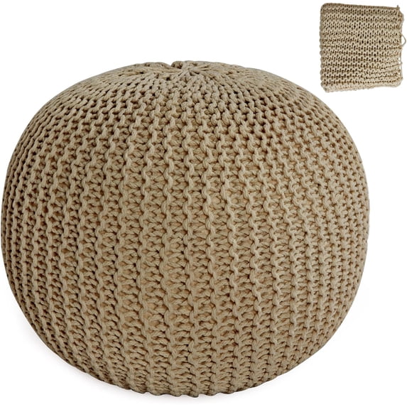 Unstuffed Ottoman Pouf Cover, 100% Cotton Handmade Knitted Cover Round ...