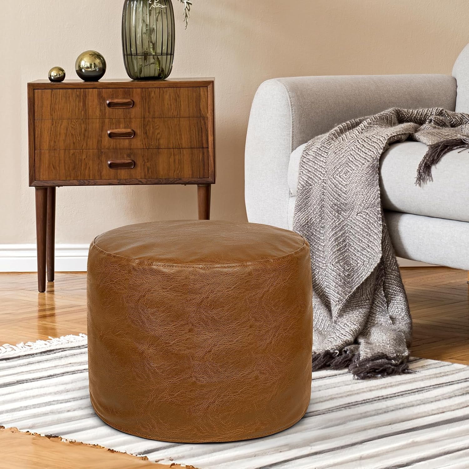 Unstuffed Pouf Cover, Waterproof Faux Leather Pouf Ottoman Storage for Footrest, Floor Chair for ...