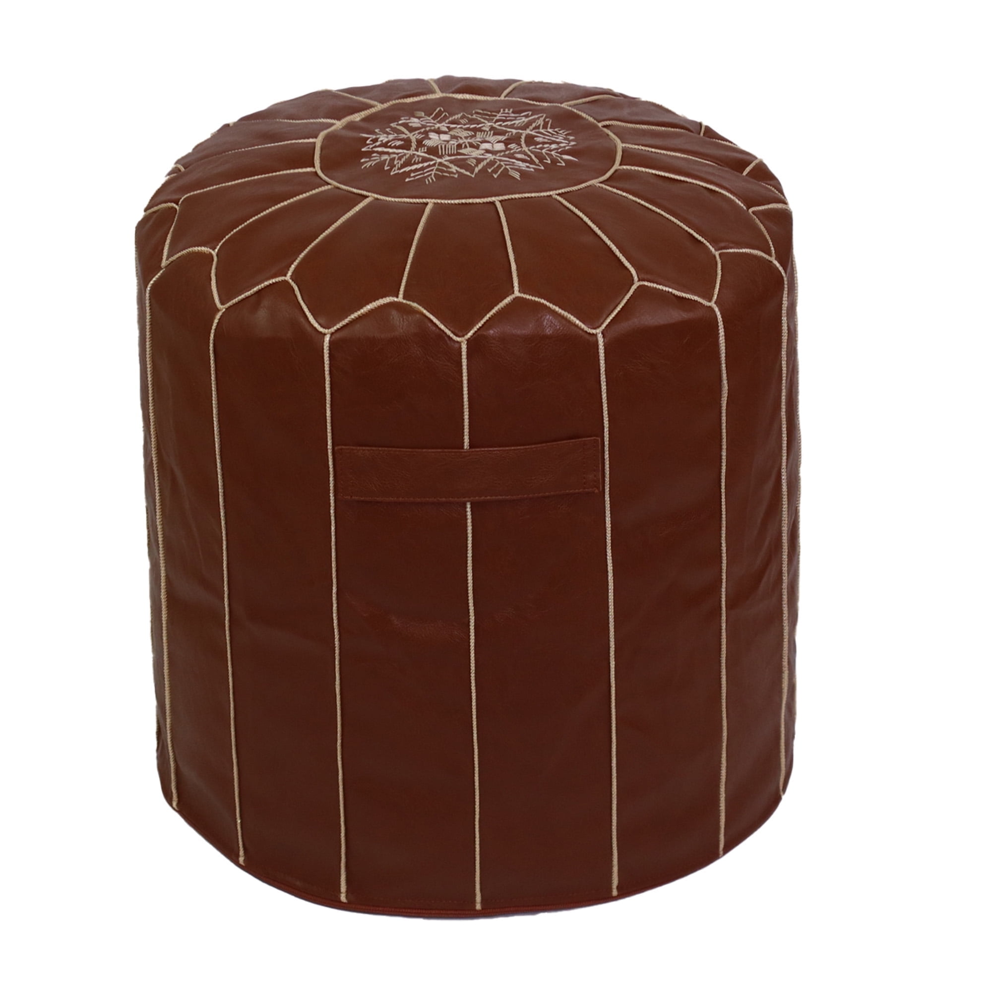 Unstuffed Round Faux Leather Pouf Cover, Multipurpose Ottoman, 19.5”x17.5” Elegant Storage ...