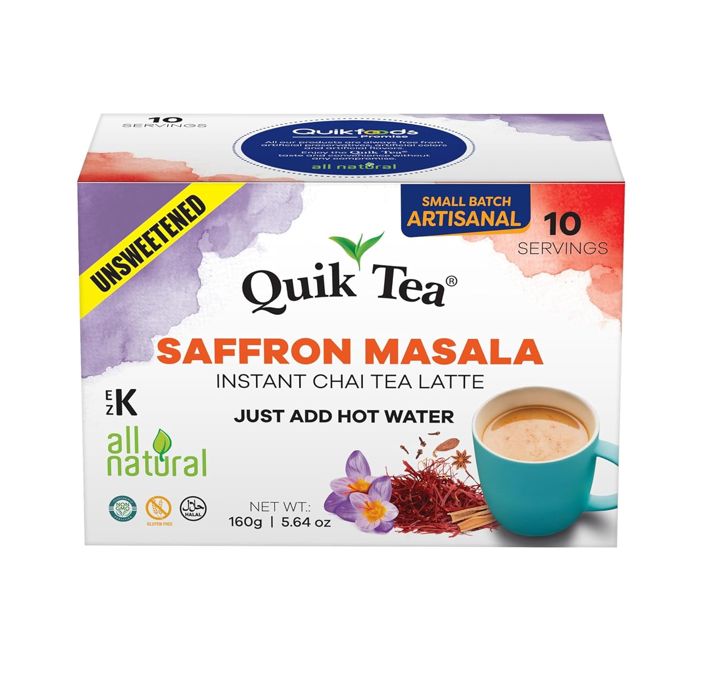Unsweetened Saffron Masala Chai Tea Latte Powder- 10 Count Single Box ...