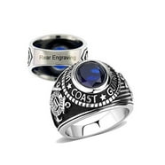 Men's 316 Stainless Steel Wide Band US Coast Guard Blue Sapphire CZ ...