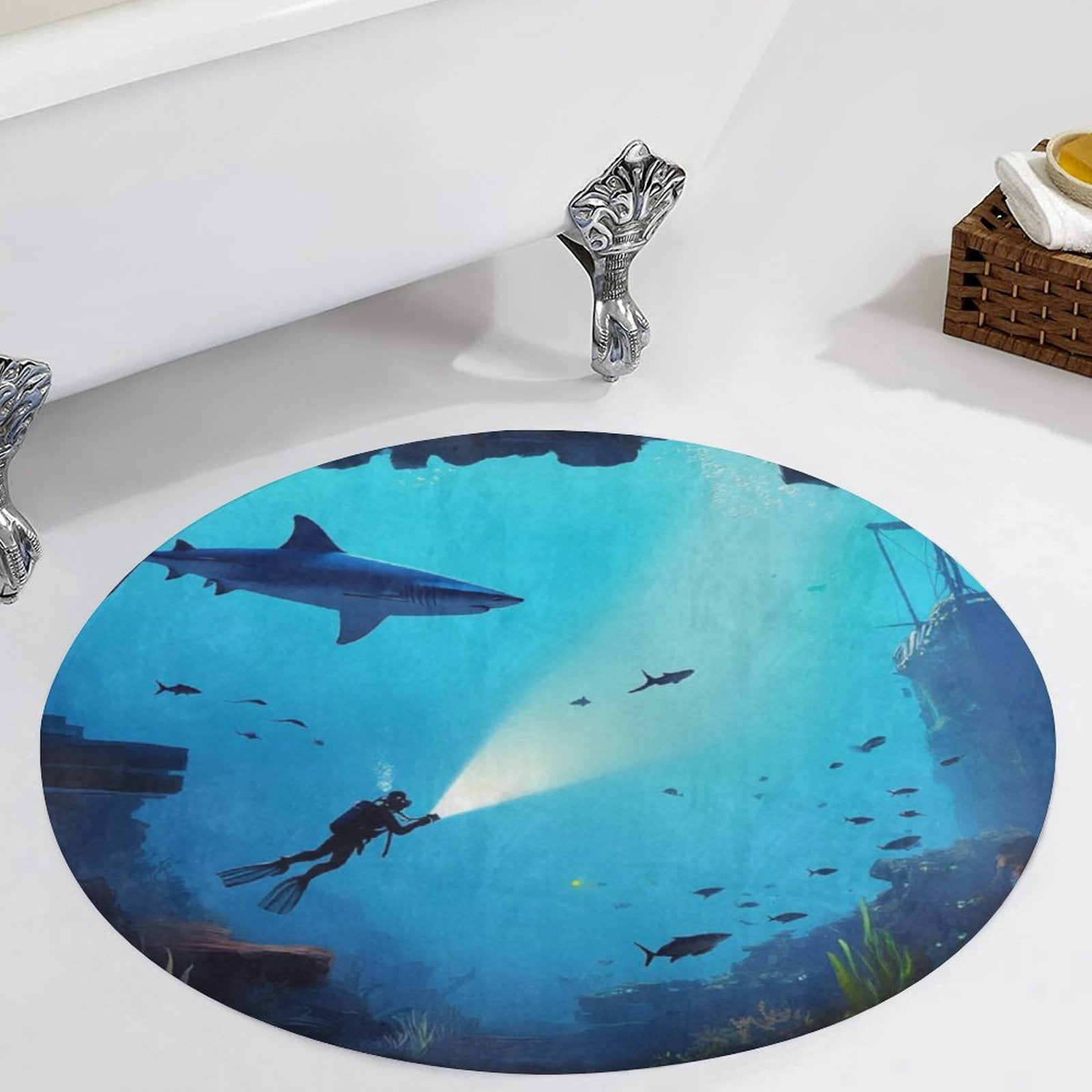 Unterwasserhai Und Taucher-2 Round Area Carpets Living Room Room Chair ...