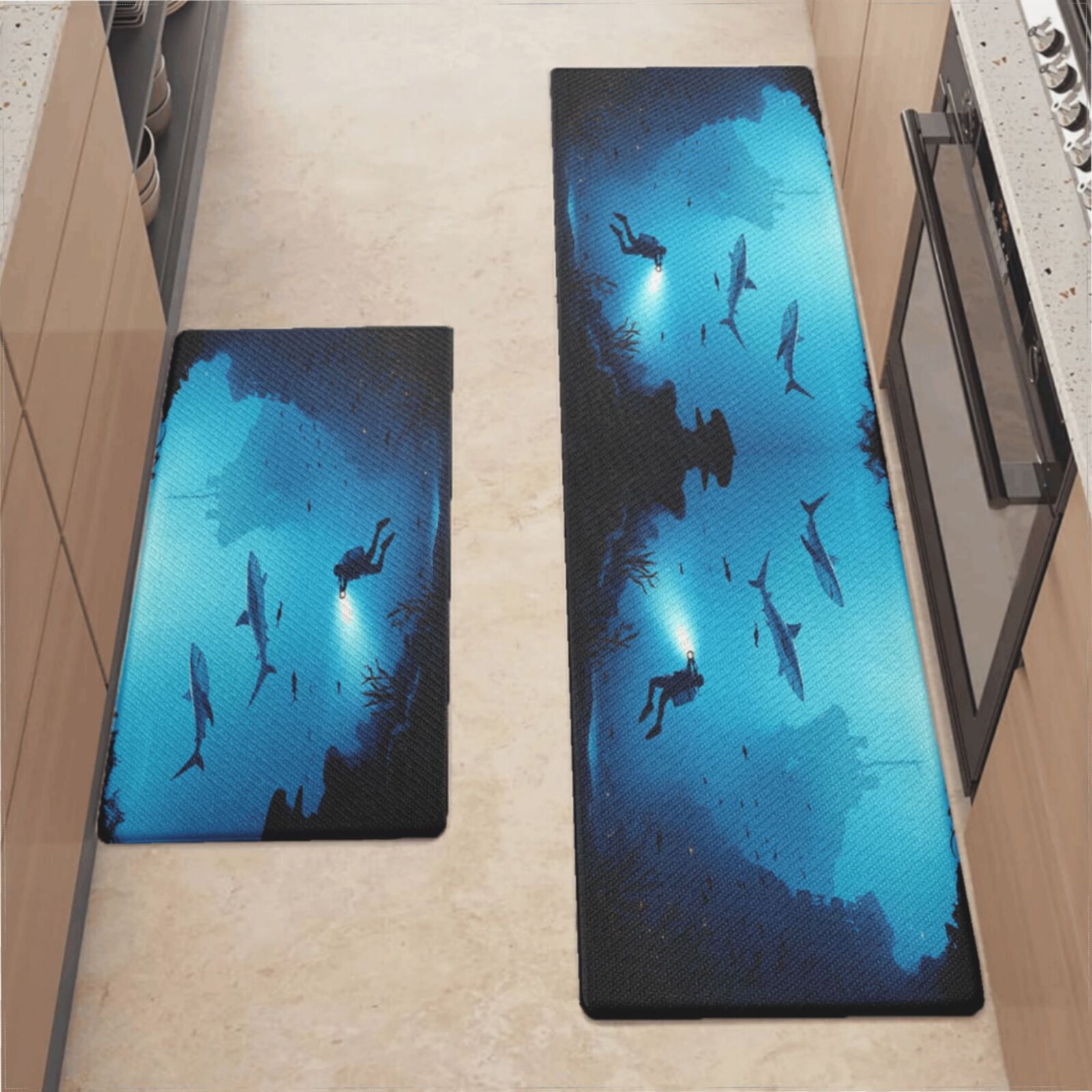 Unterwasserhai Und Taucher Kitchen Mat Runner 1 Pieces Non Slip ...