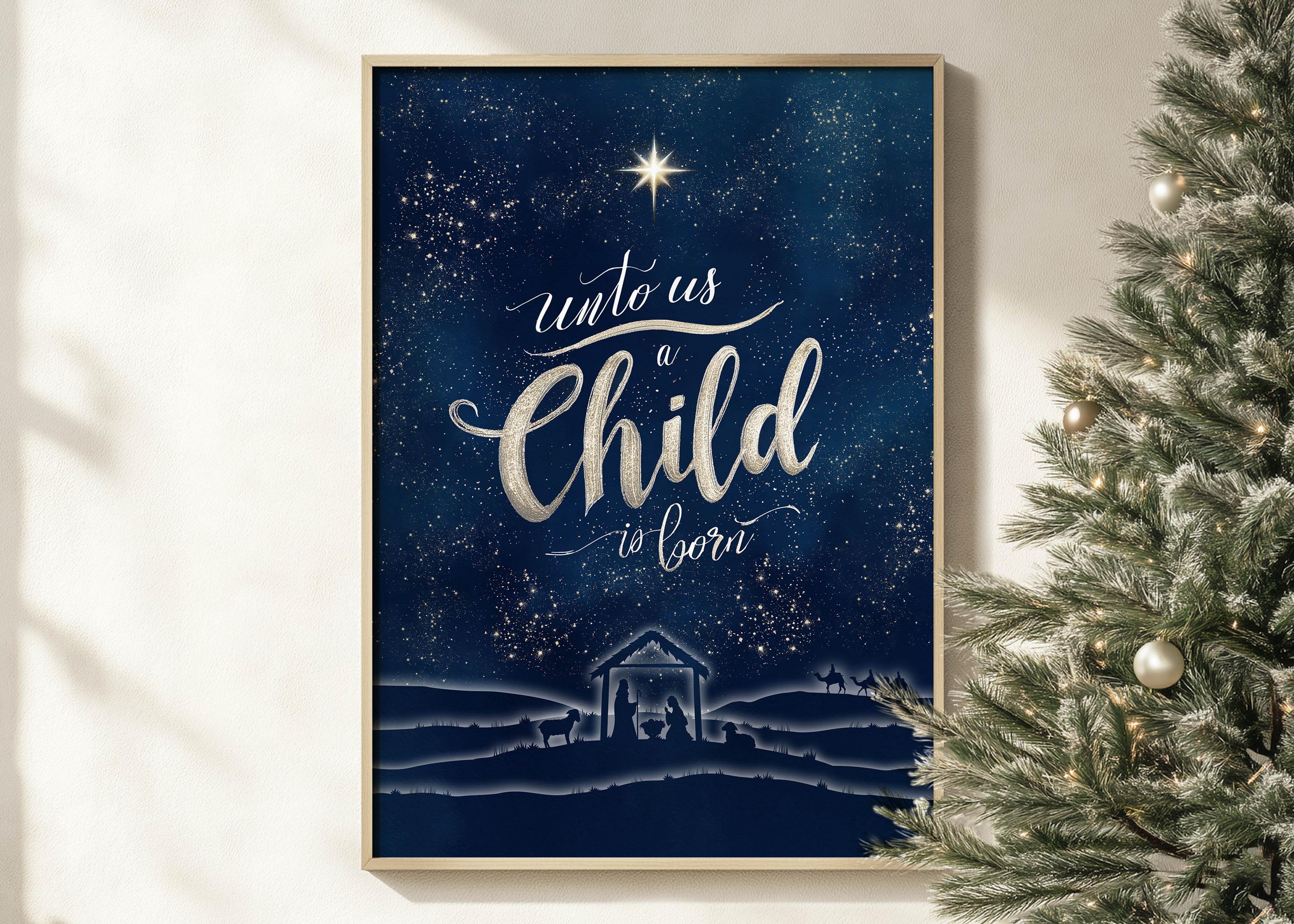 Unto Us A Child Is Born Kristmas Wall Art, Star Of Bethlehem Night Sky ...