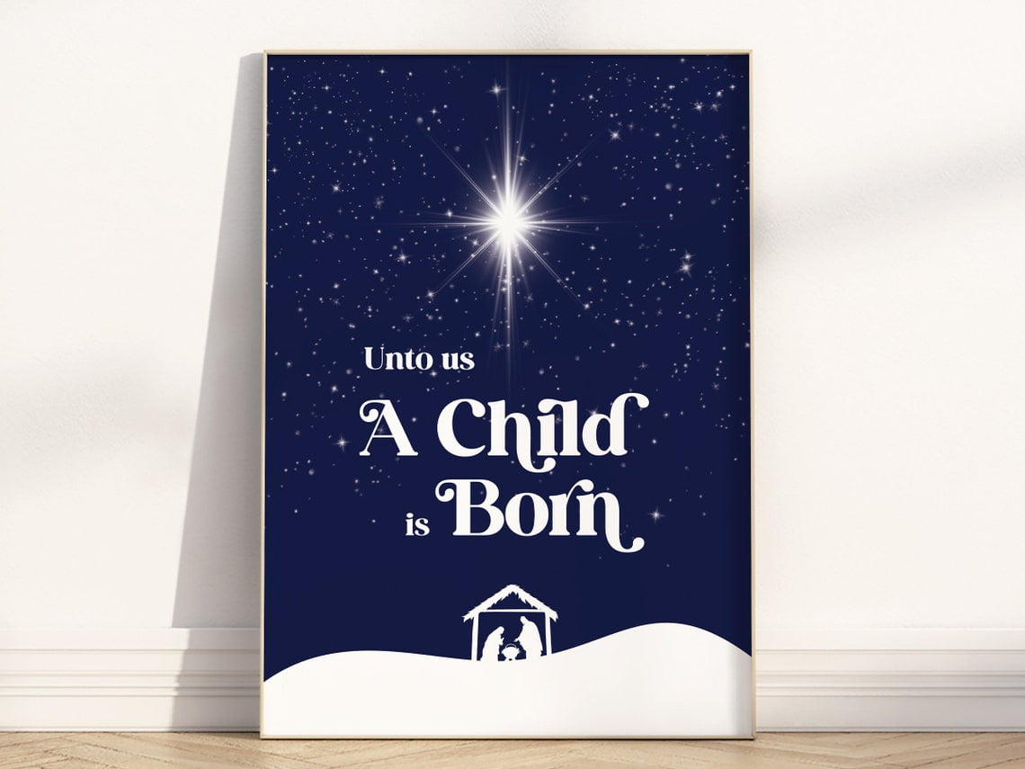 Unto Us A Child Is Born Nativity Scene Wall Art, Isaiah 9:6 Christian ...