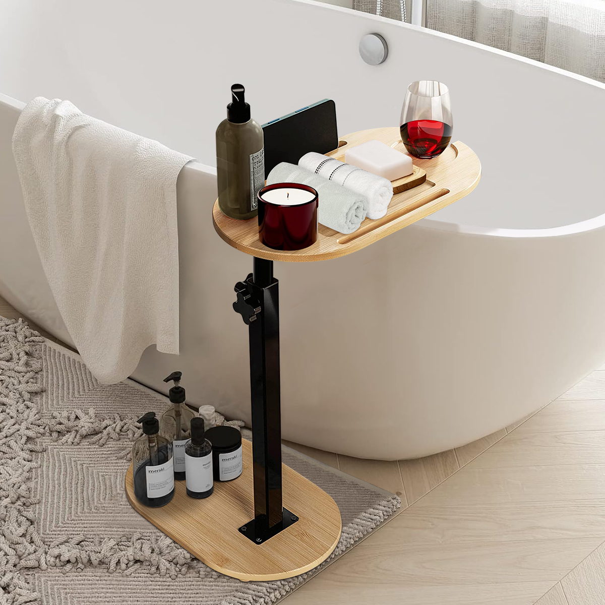 Miumaeov Bathtub Tray Expandable Bamboo Bath Tray for Tub with Wine and ...