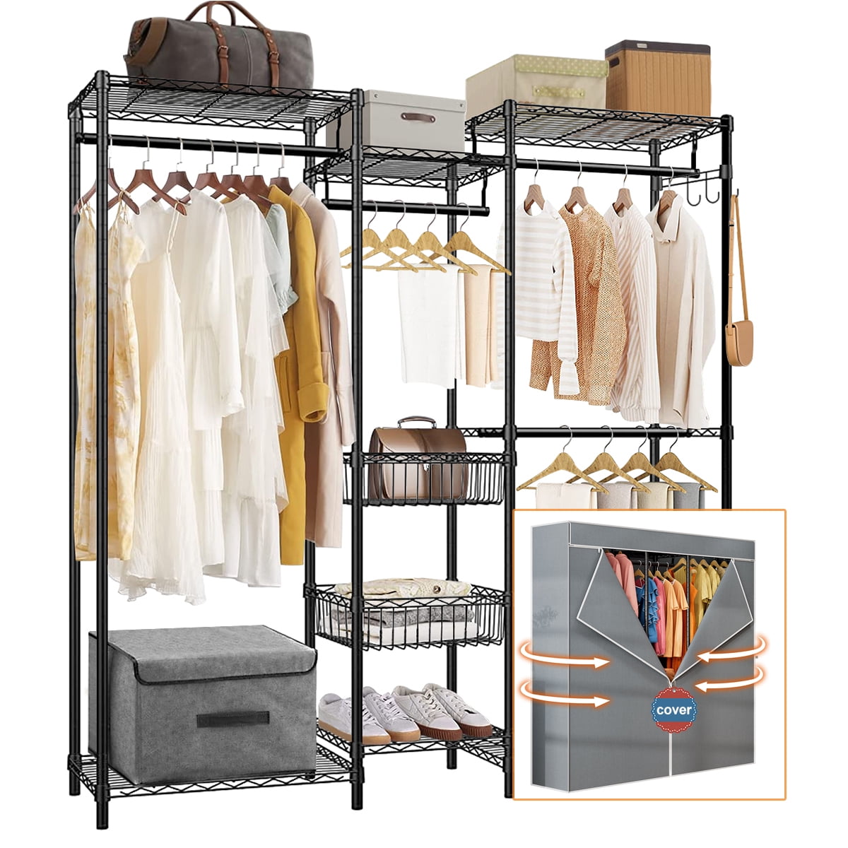 Untyo Garment Rack with Oxford Fabric Cover, Heavy Duty Covered Clothes ...