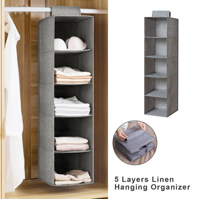 Untyo 5 Shelf Hanging Closet Organizer, Wardrobe Storage, Foldable ...