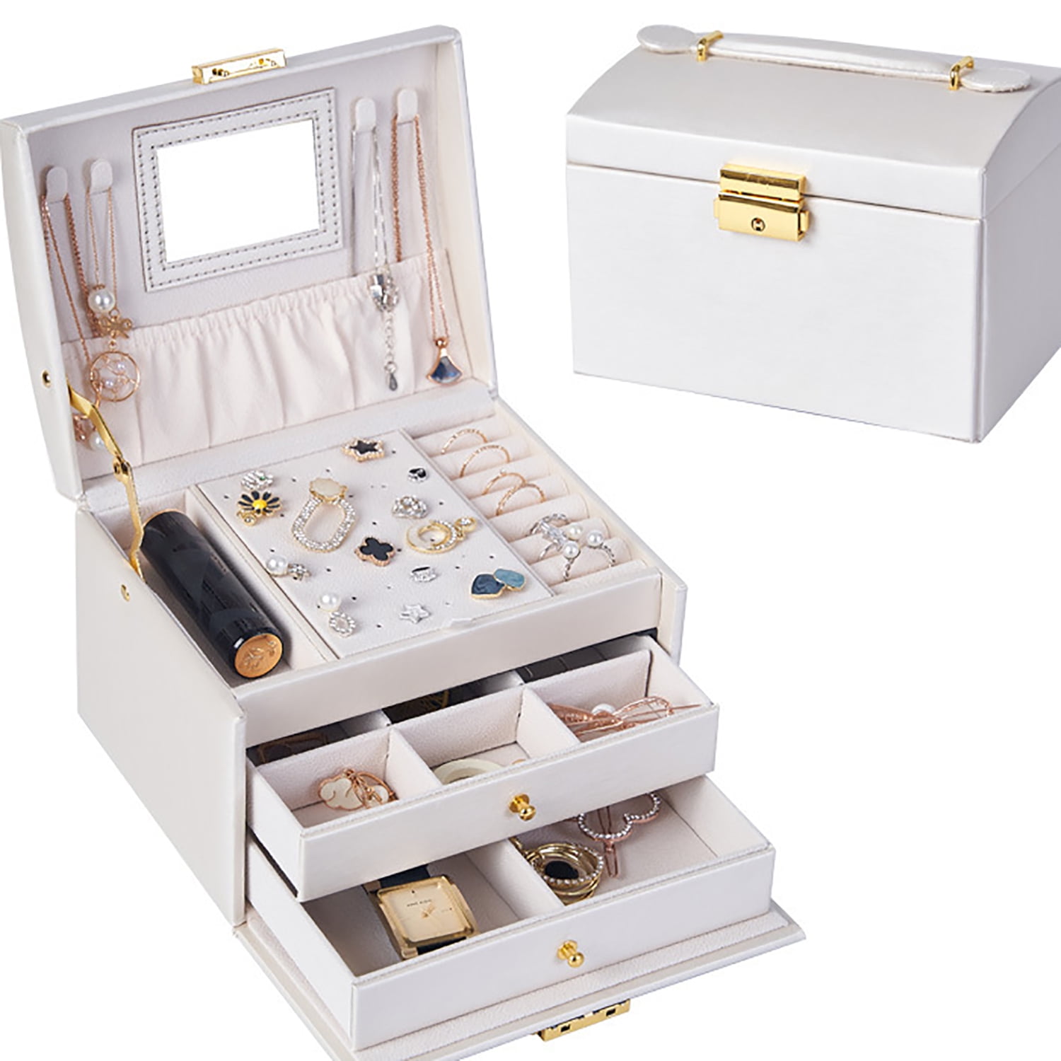Untyo Women's Jewelry Organizer Box, 3-Layer Travel Storage Holder with ...