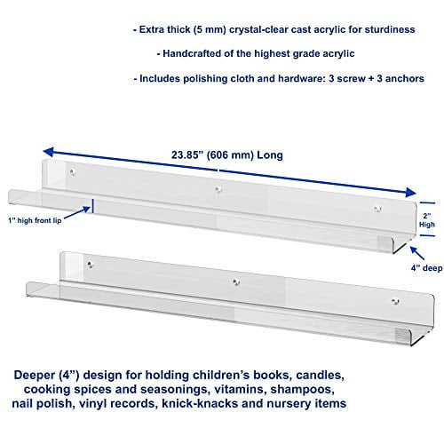 Unum Set of 2 Acrylic 24" Invisible Floating Shelves for Wall; Clear ...