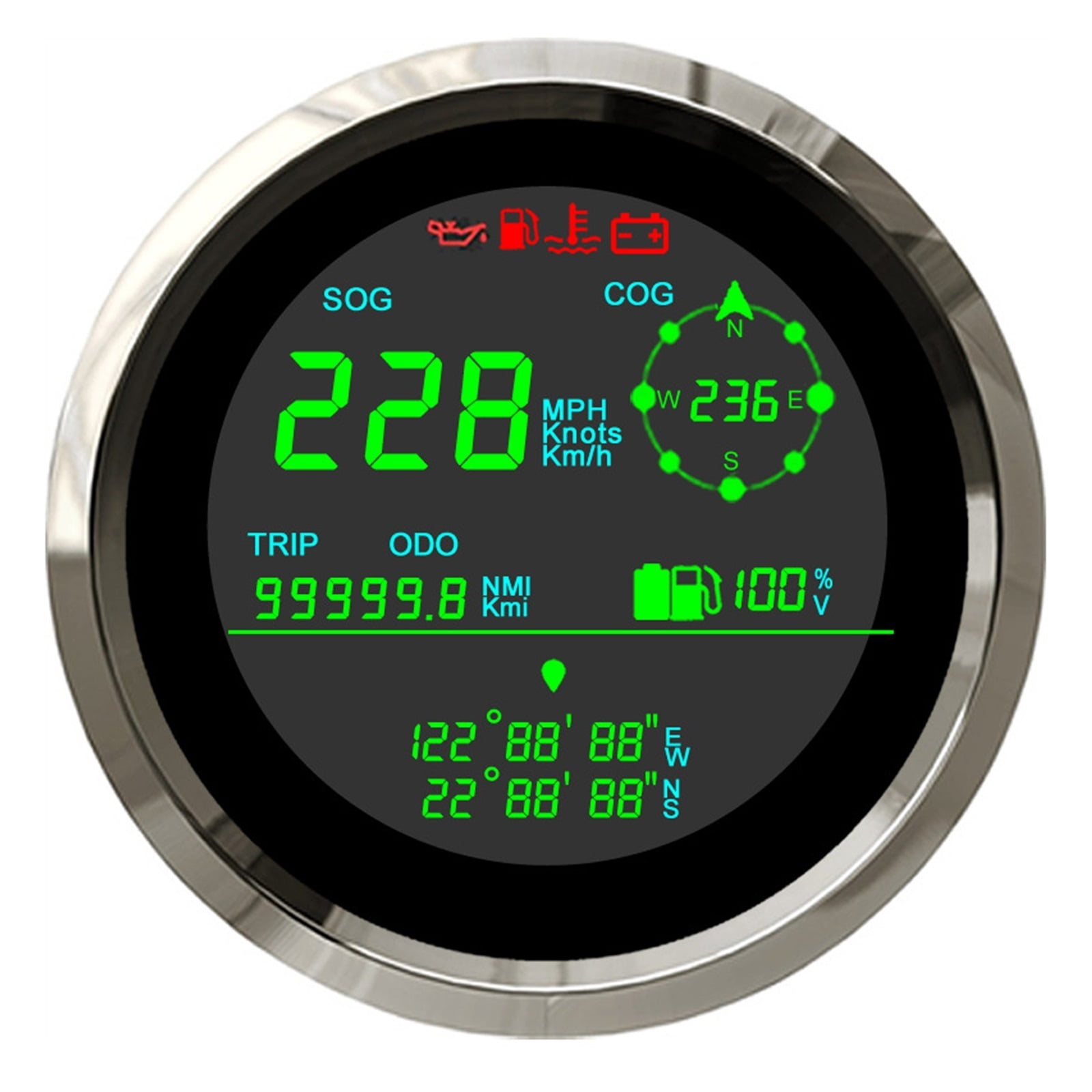 Unversal Boat GPS Speedometer Gauge Digital Odometer Mph Knots Km Unit ...