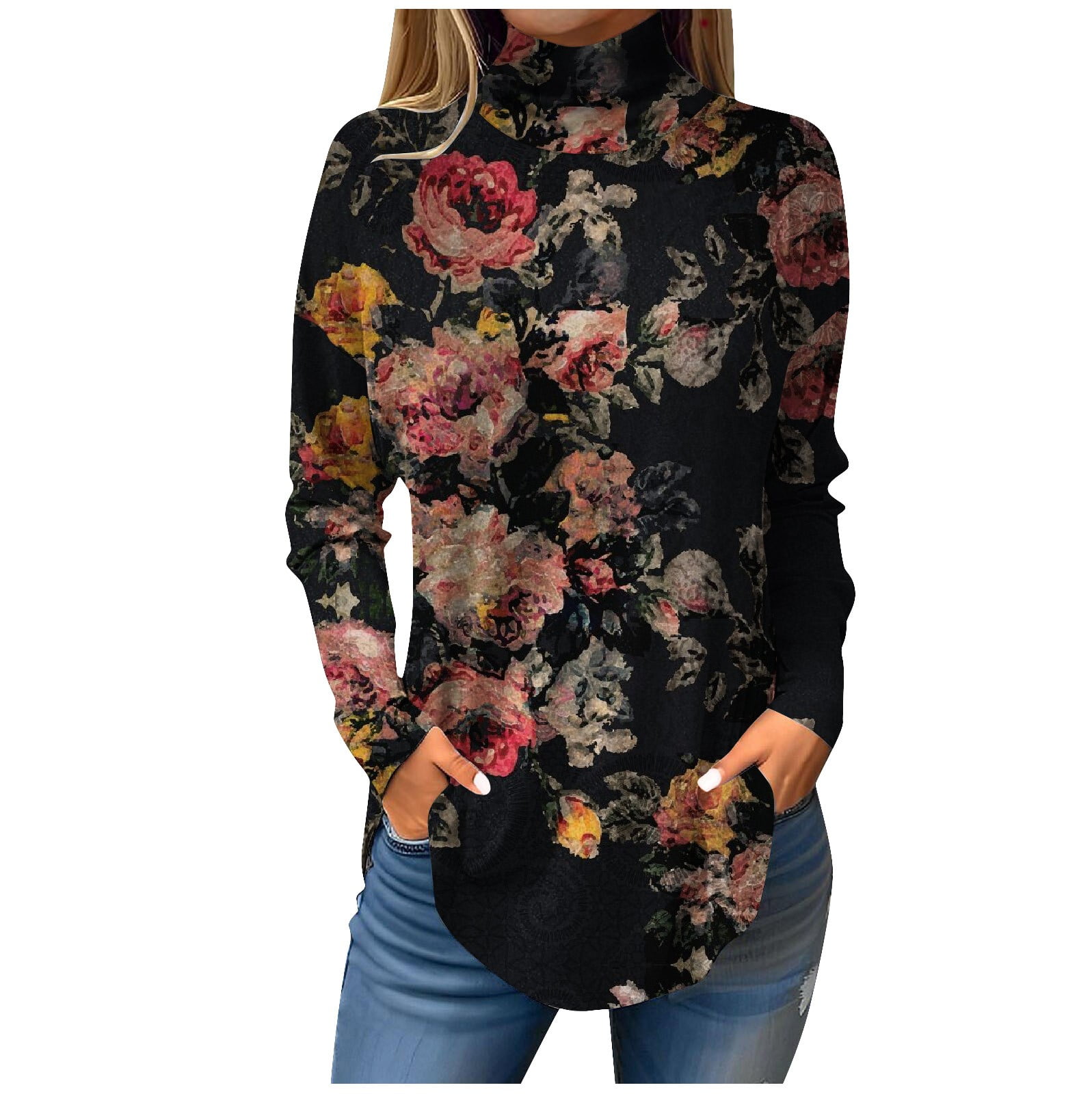 UoCefik Dressy Blouses for Women Long Sleeve Turtleneck Shirts Plus ...