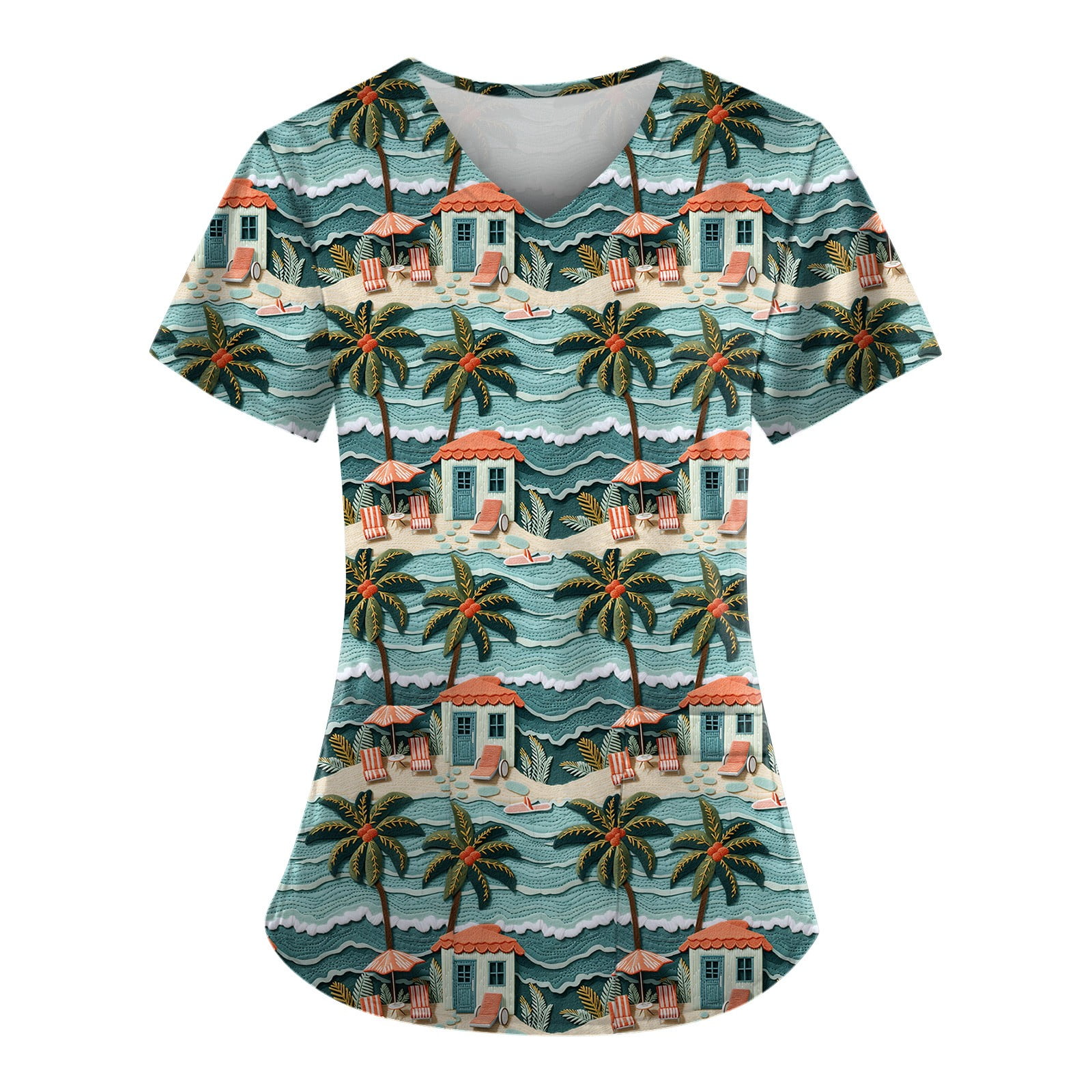UoCefik Hawaiian Scrub Tops for Women,Womens Tropical Print Nurse ...