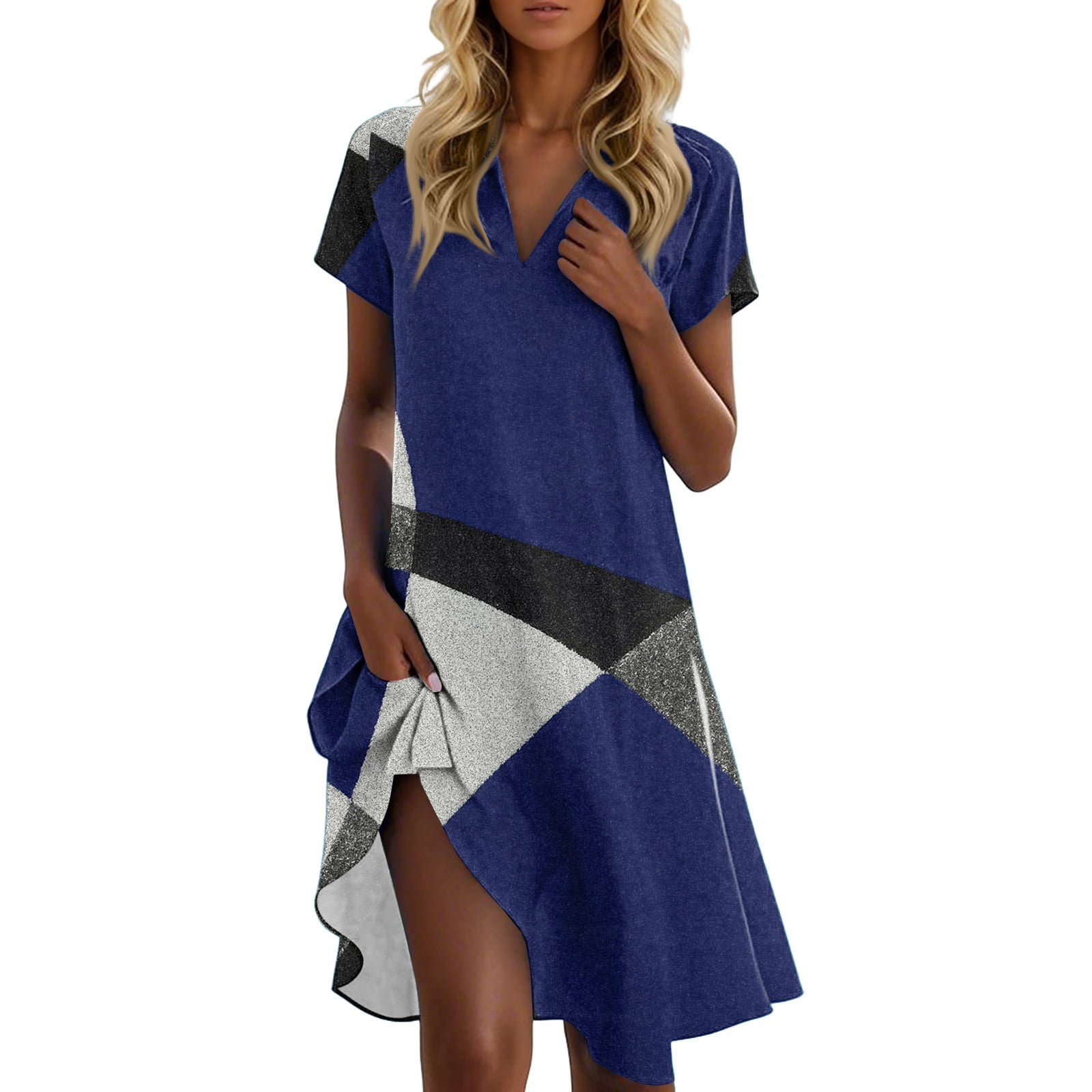 UoCefik Ladies Spring Dresses Summer Striped Short Sleeve Flowy Dresses ...