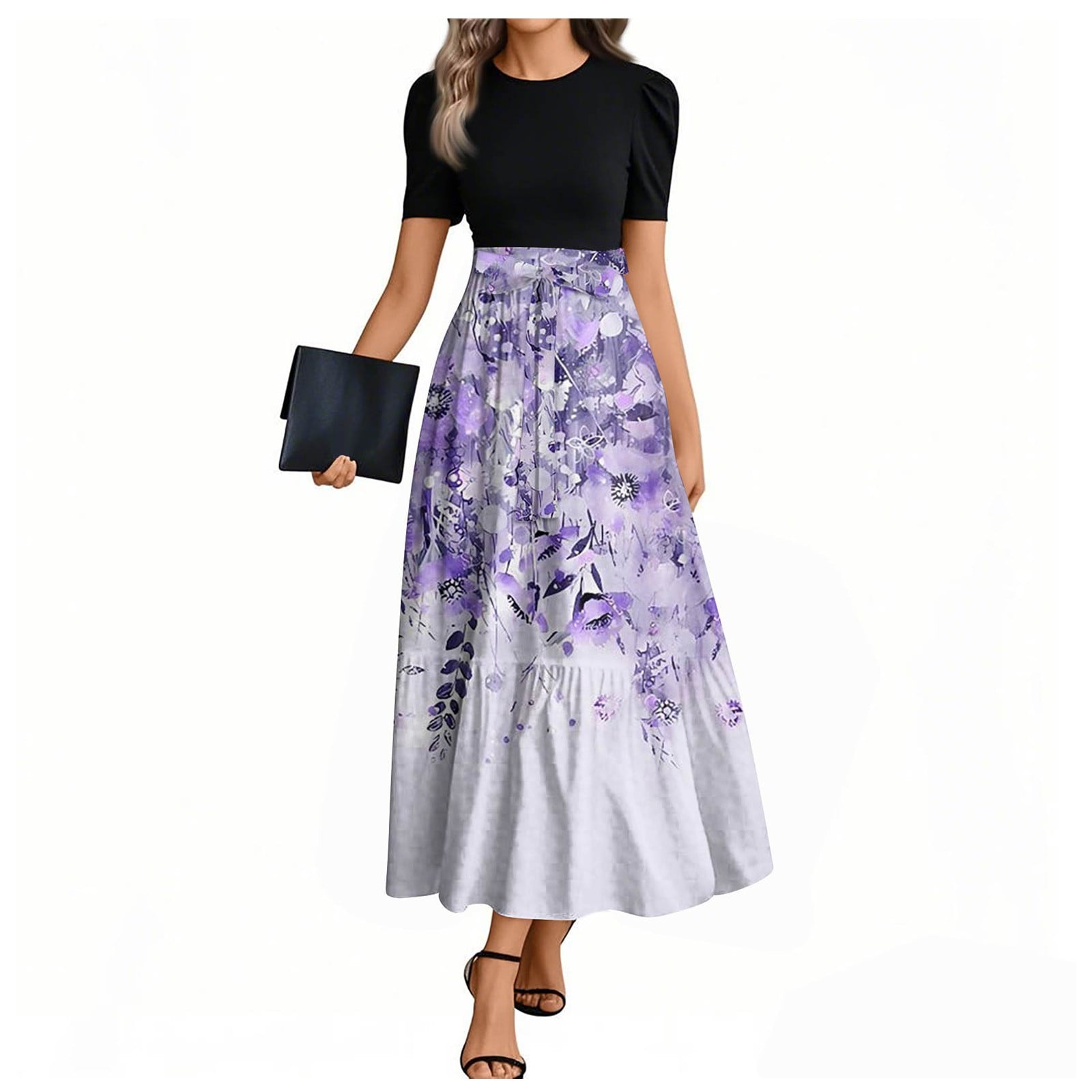 UoCefik Light Purple Plus Size Dresses For Curvy Women Flowy Floral ...