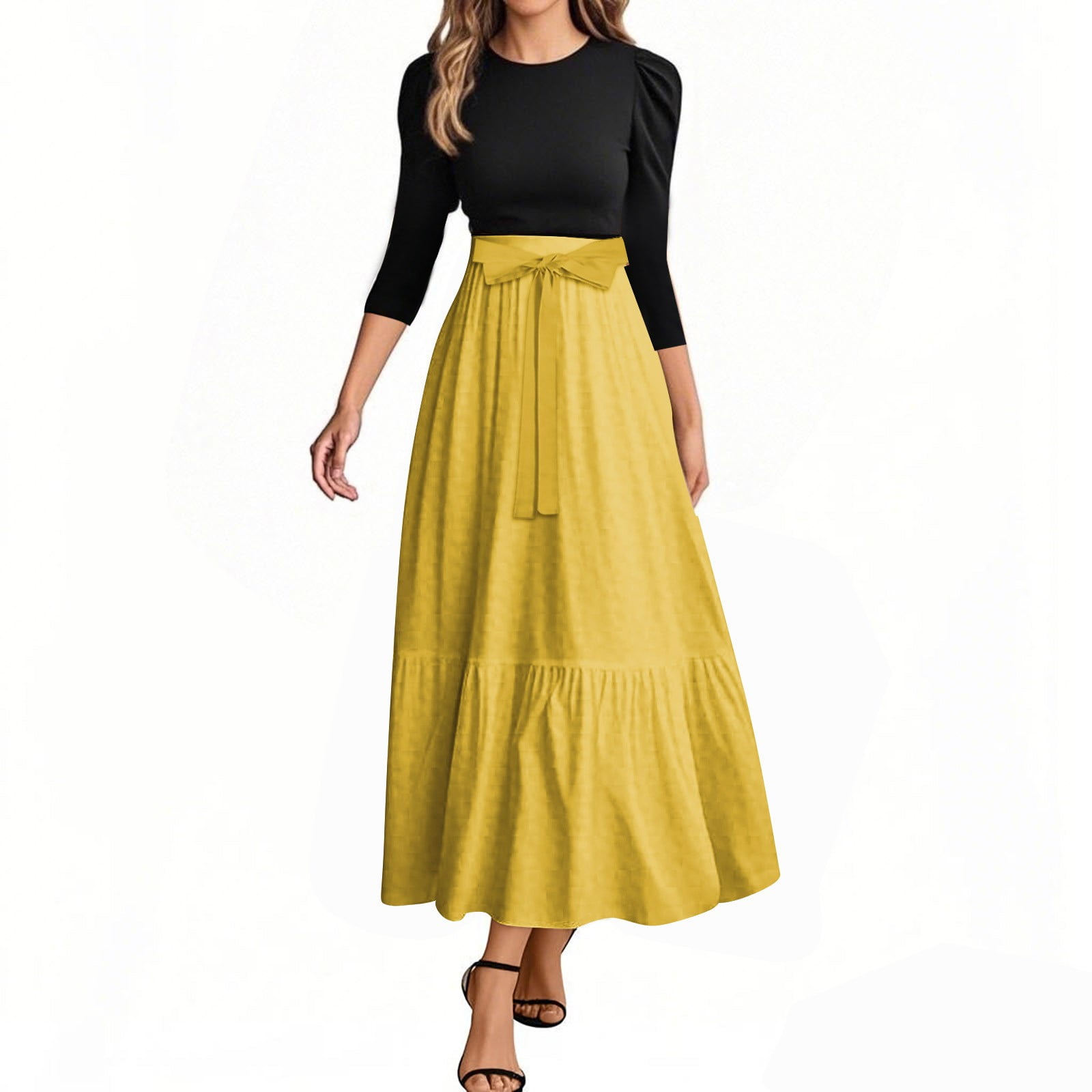 UoCefik Long Floral Dresses for Women 2025 Elegant Boho Tie Belted ...