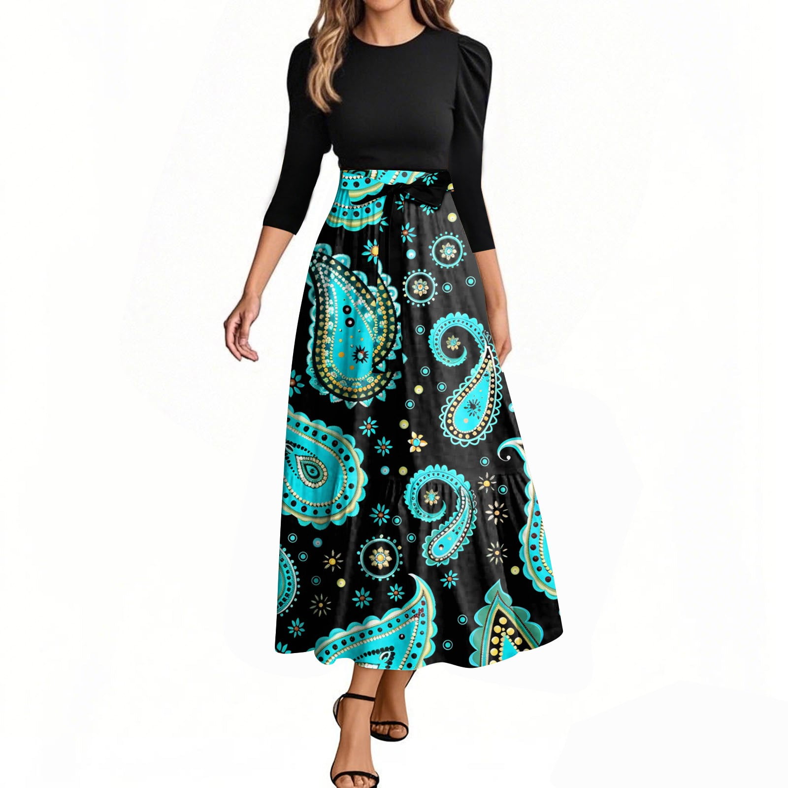 UoCefik Long Floral Dresses for Women 2025 Elegant Boho Tie Belted ...