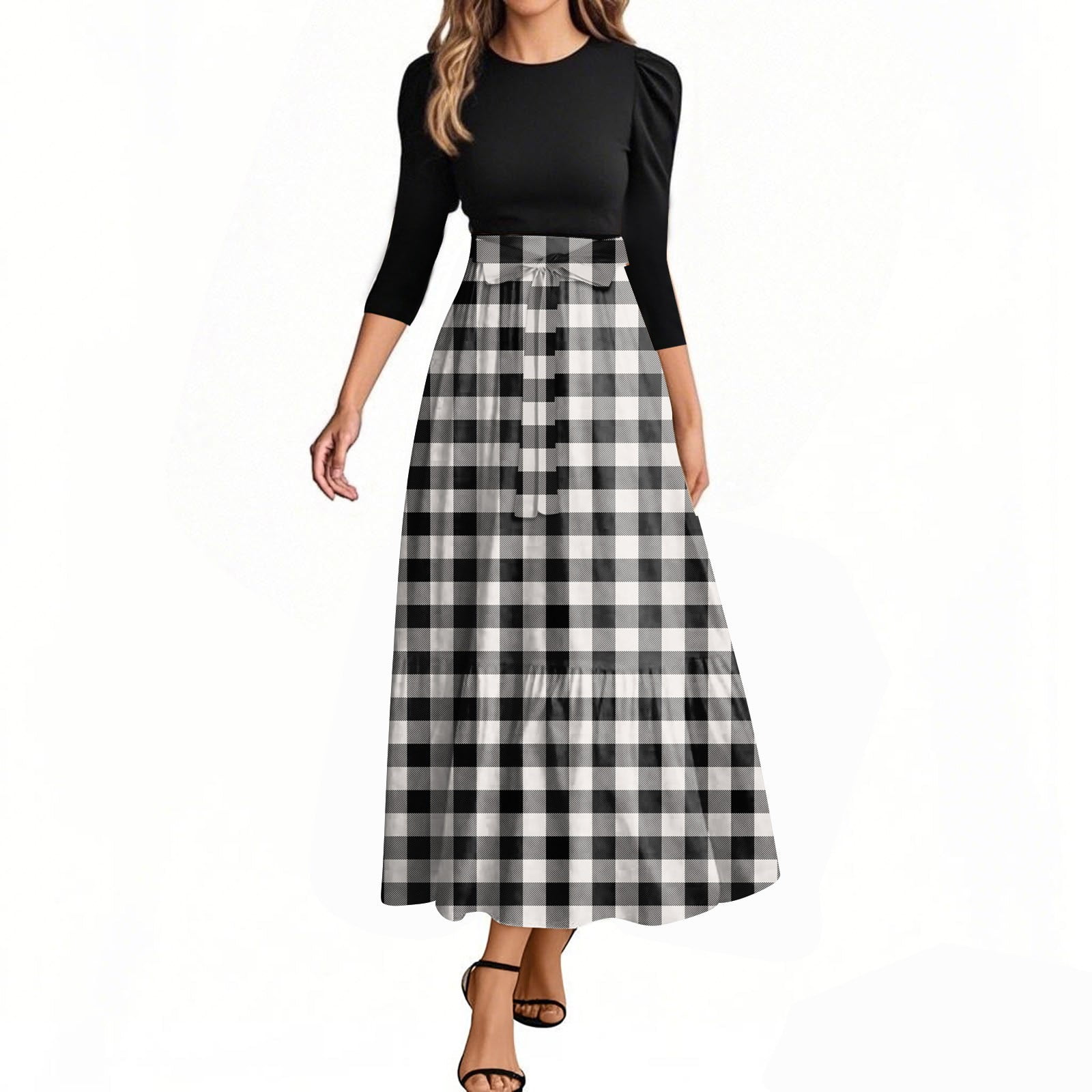 UoCefik Long Floral Dresses for Women 2025 Elegant Boho Tie Belted ...
