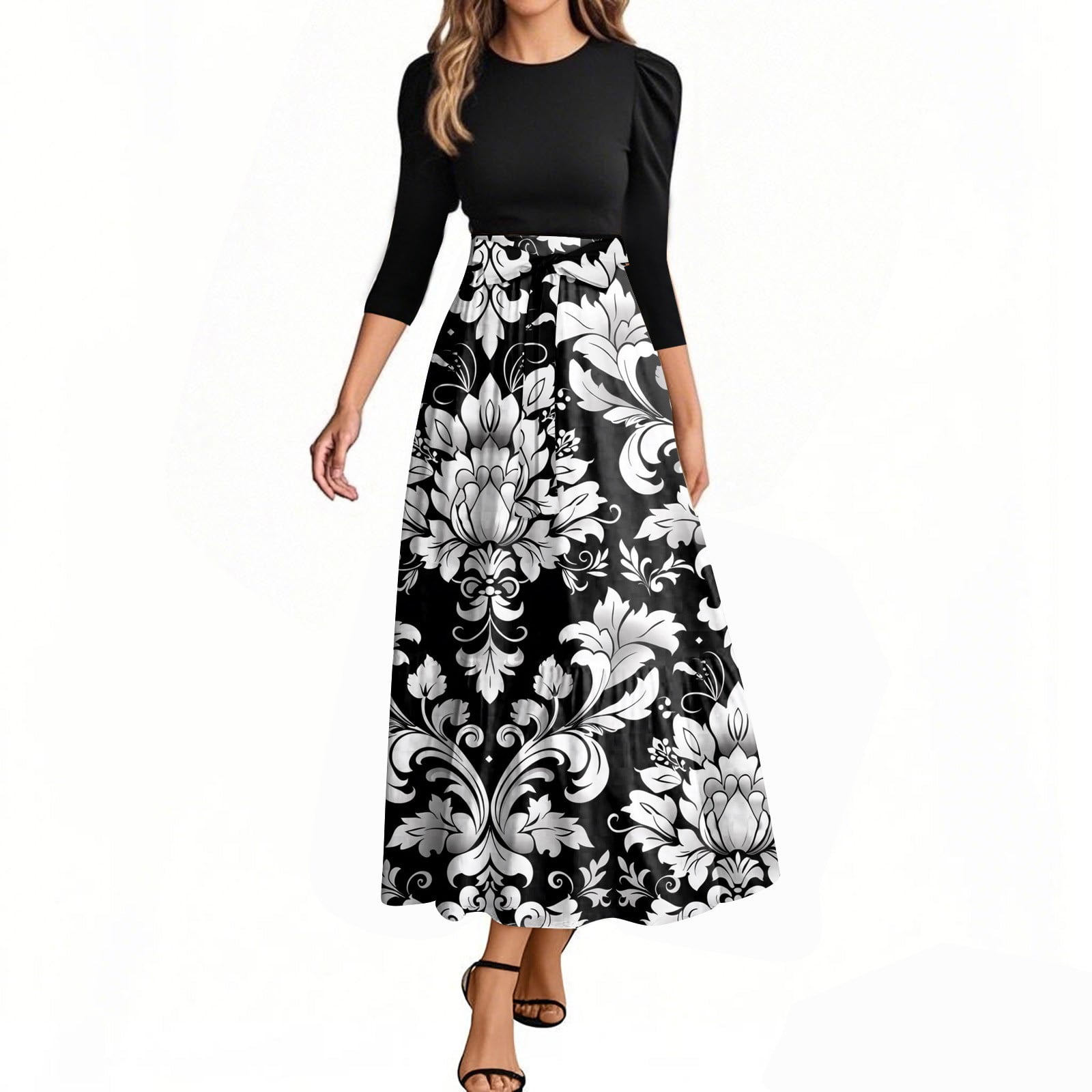 UoCefik Long Floral Dresses for Women 2025 Elegant Boho Tie Belted ...