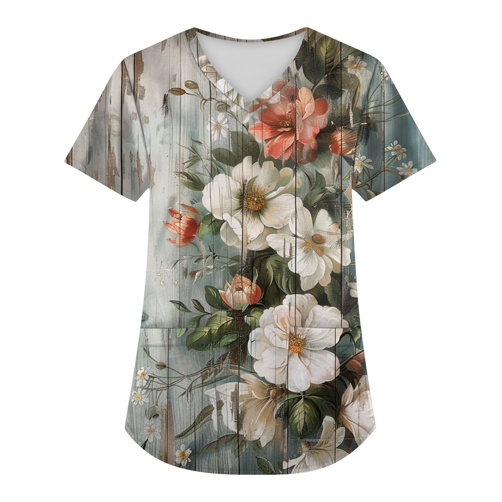 UoCefik Maternity Scrub Tops Women Western Casual Short Sleeve Floral ...