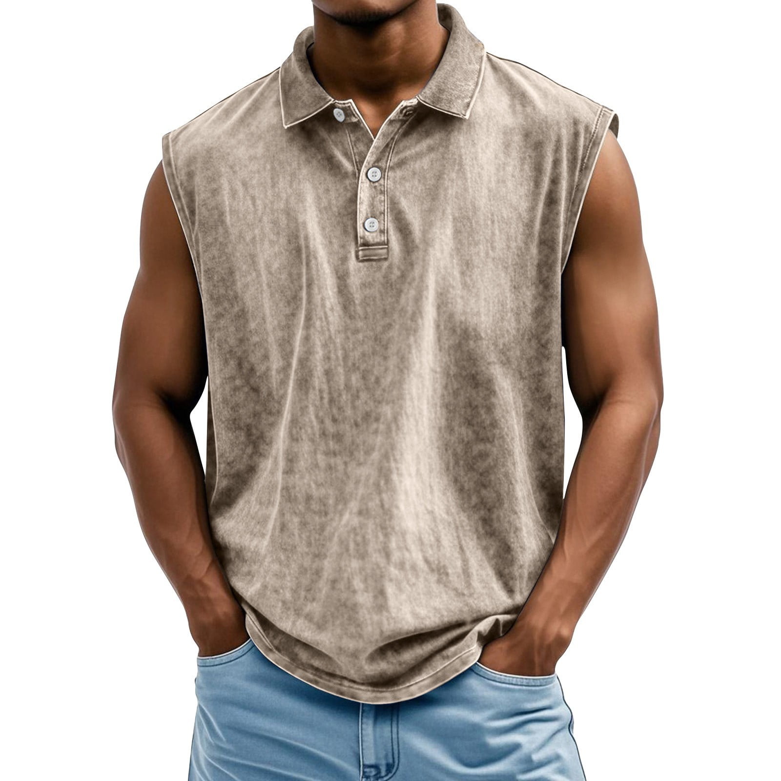 UoCefik Men's Shirts Relaxed Fit Distressed Washed Sleeveless Henley ...