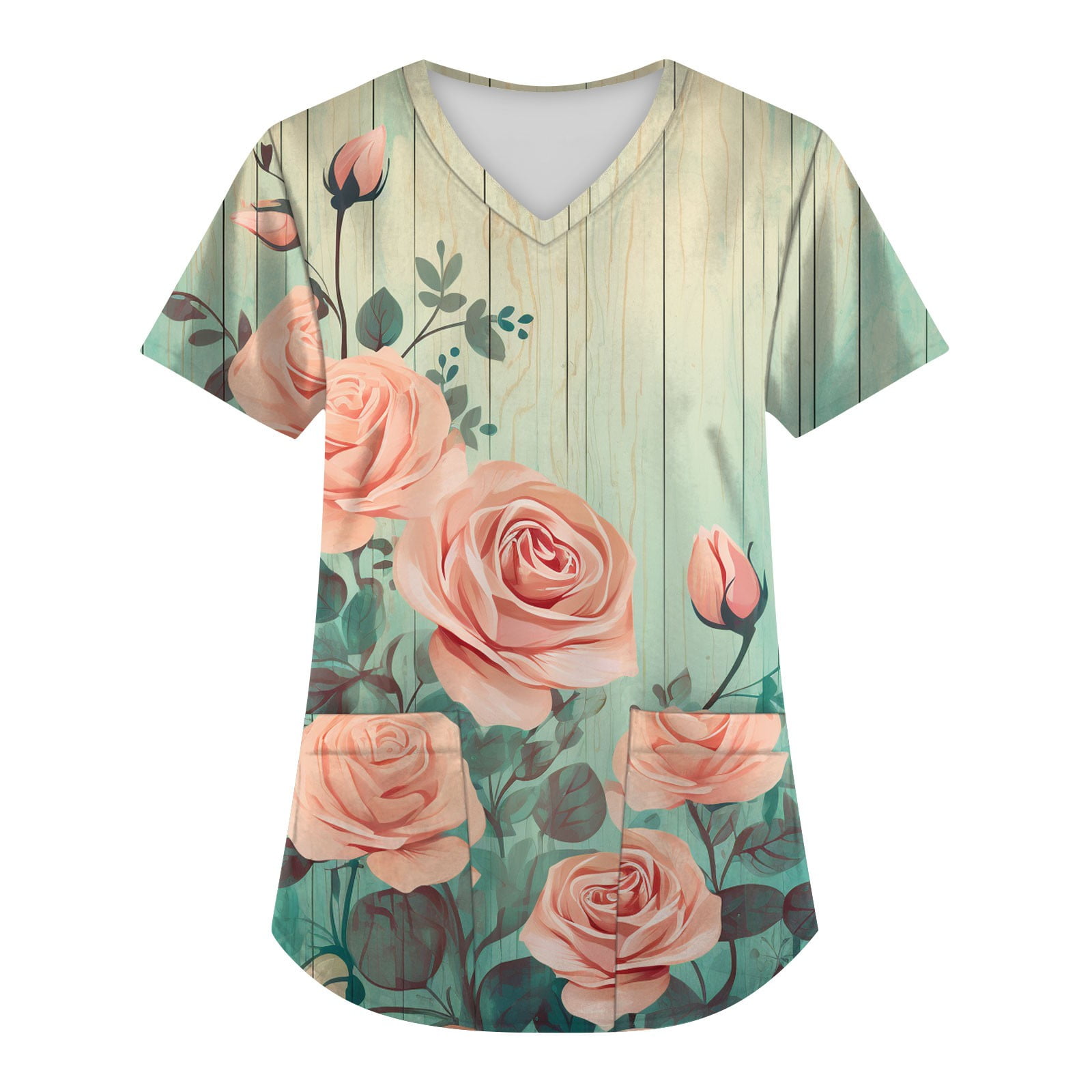 UoCefik Nurse Scrubs for Women Western Casual Short Sleeve Floral ...