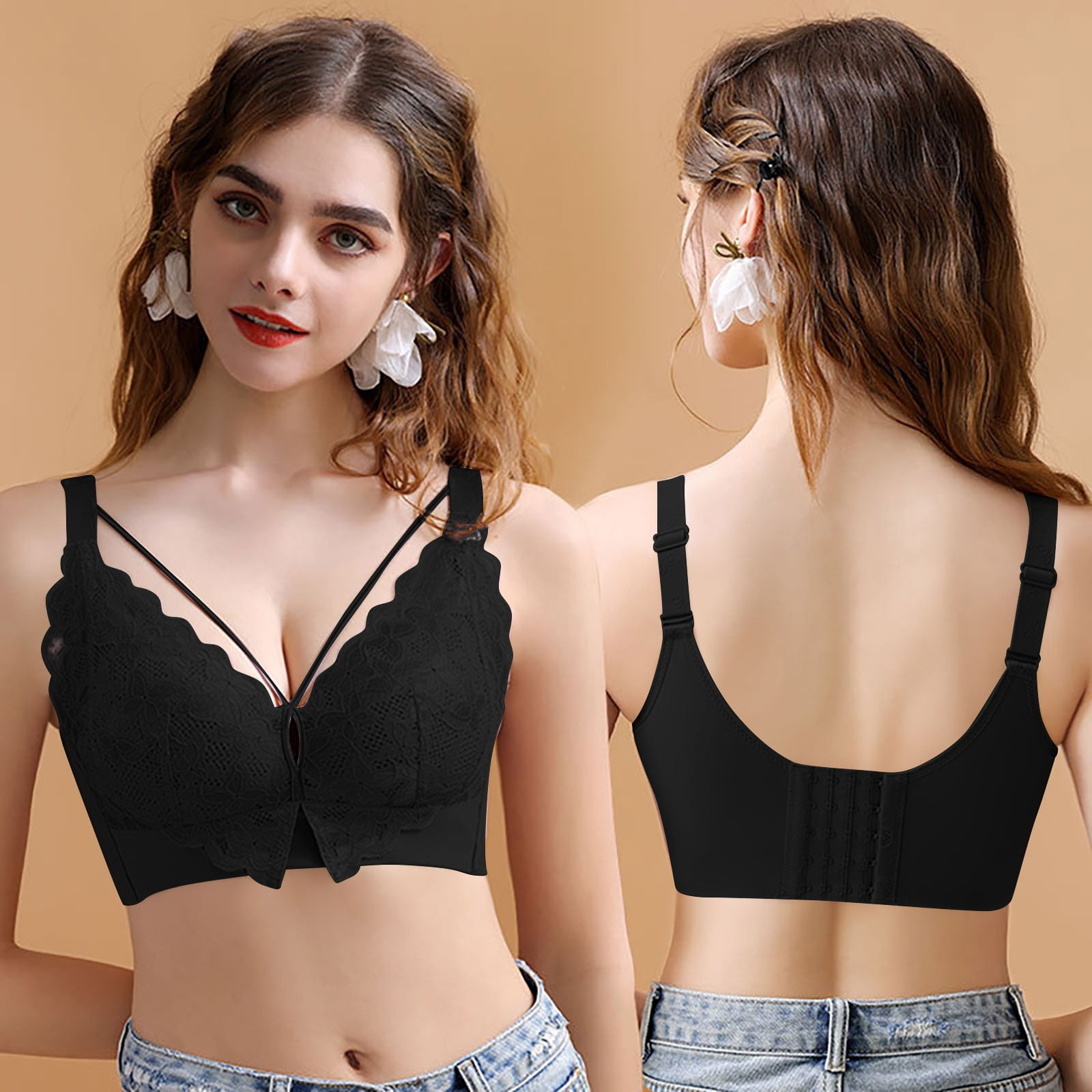 Uocefik Plus Size Bras For Women Wireless Lace V Neck Full Coverage