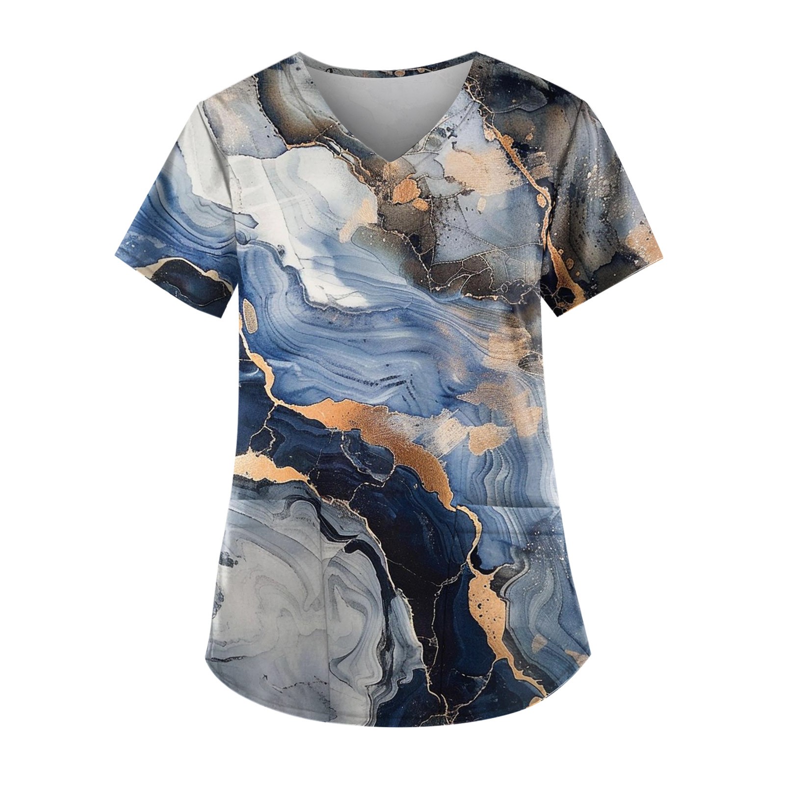 UoCefik Scrub Tops for Women,Womens Marble Print Nurse Uniforms V Neck ...