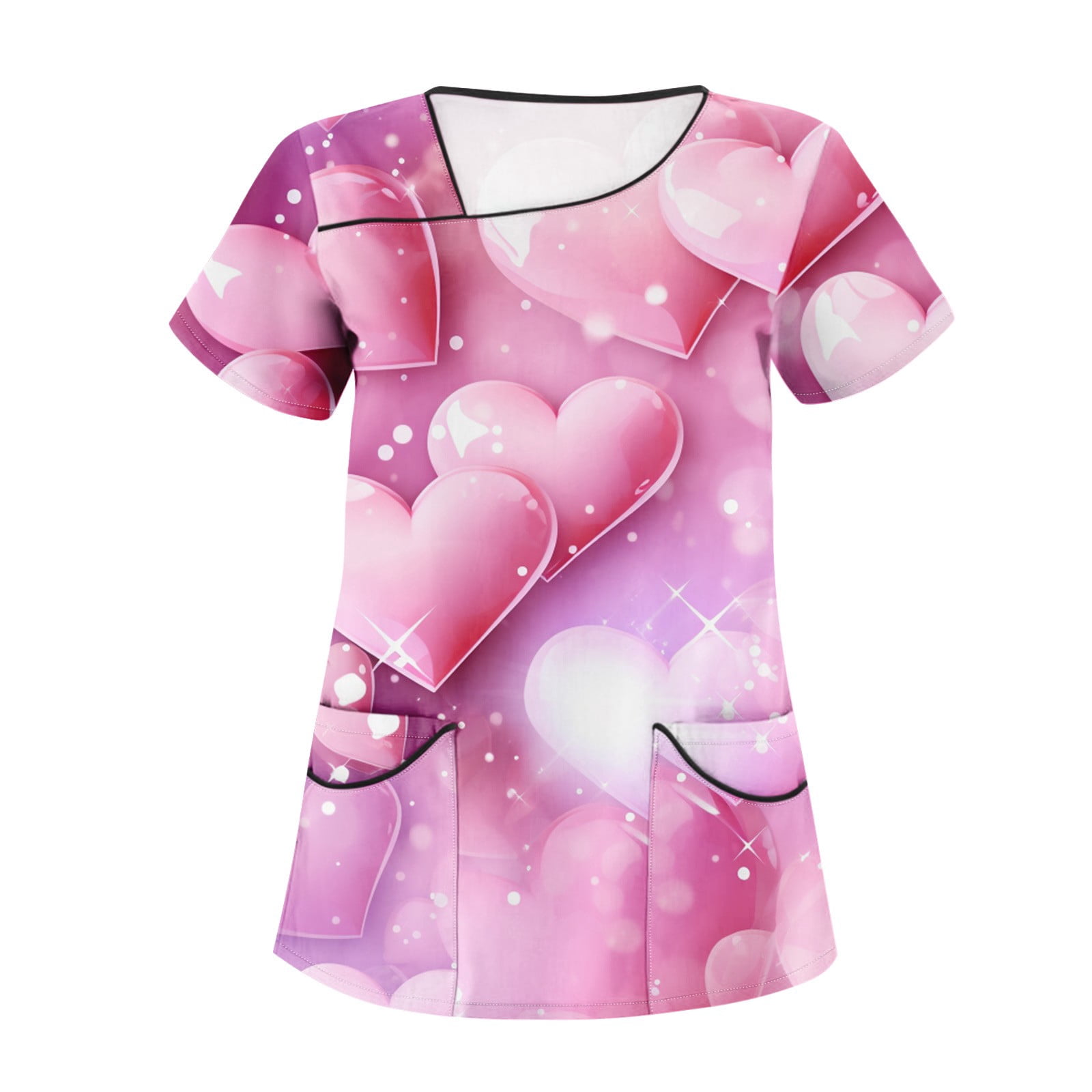 UoCefik Valentine's Day Scrub Tops Women Plus Size Scrub Shirts Short ...