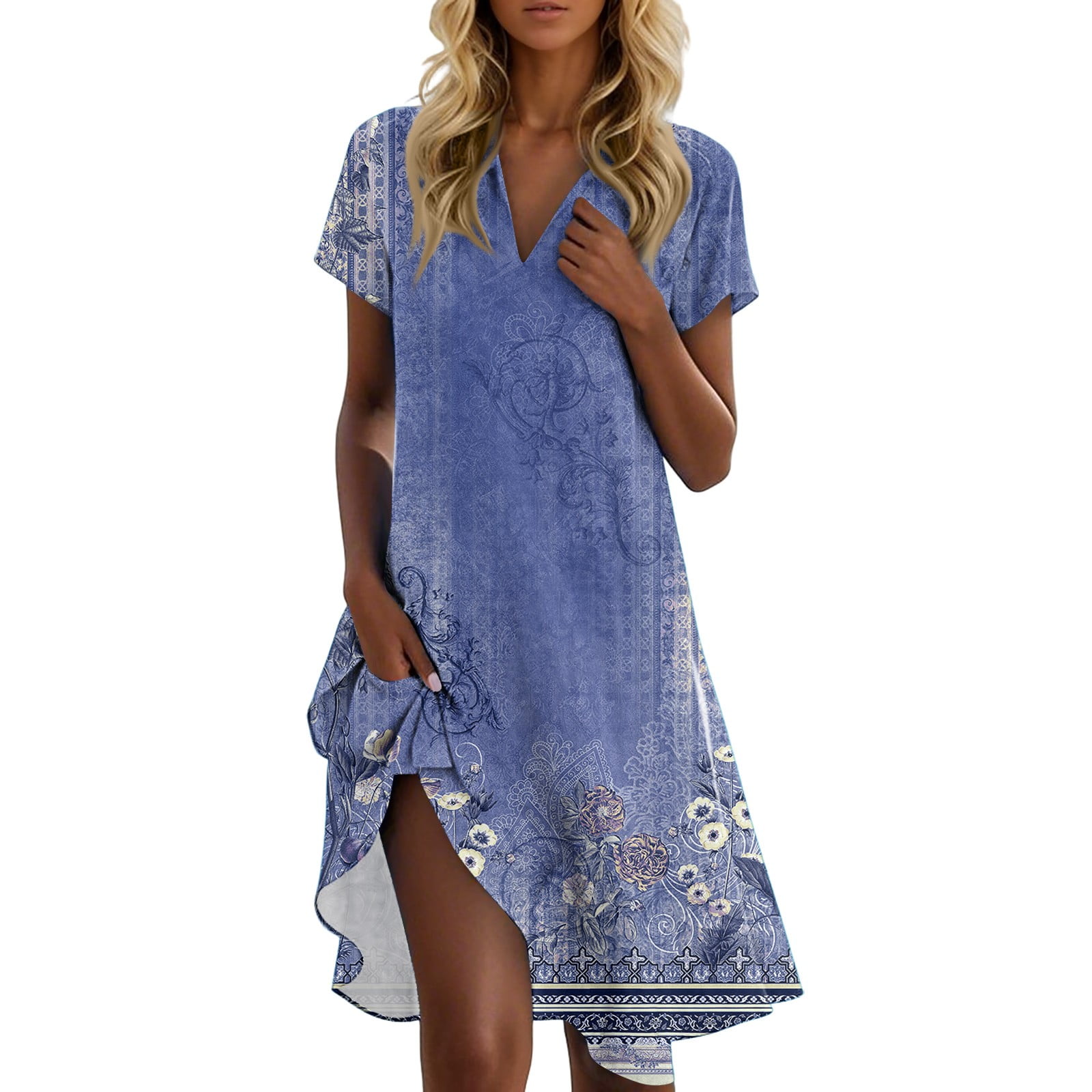 UoCefik Spring Mini Dresses For Women 2025 Fashion Short Sleeve V Neck ...