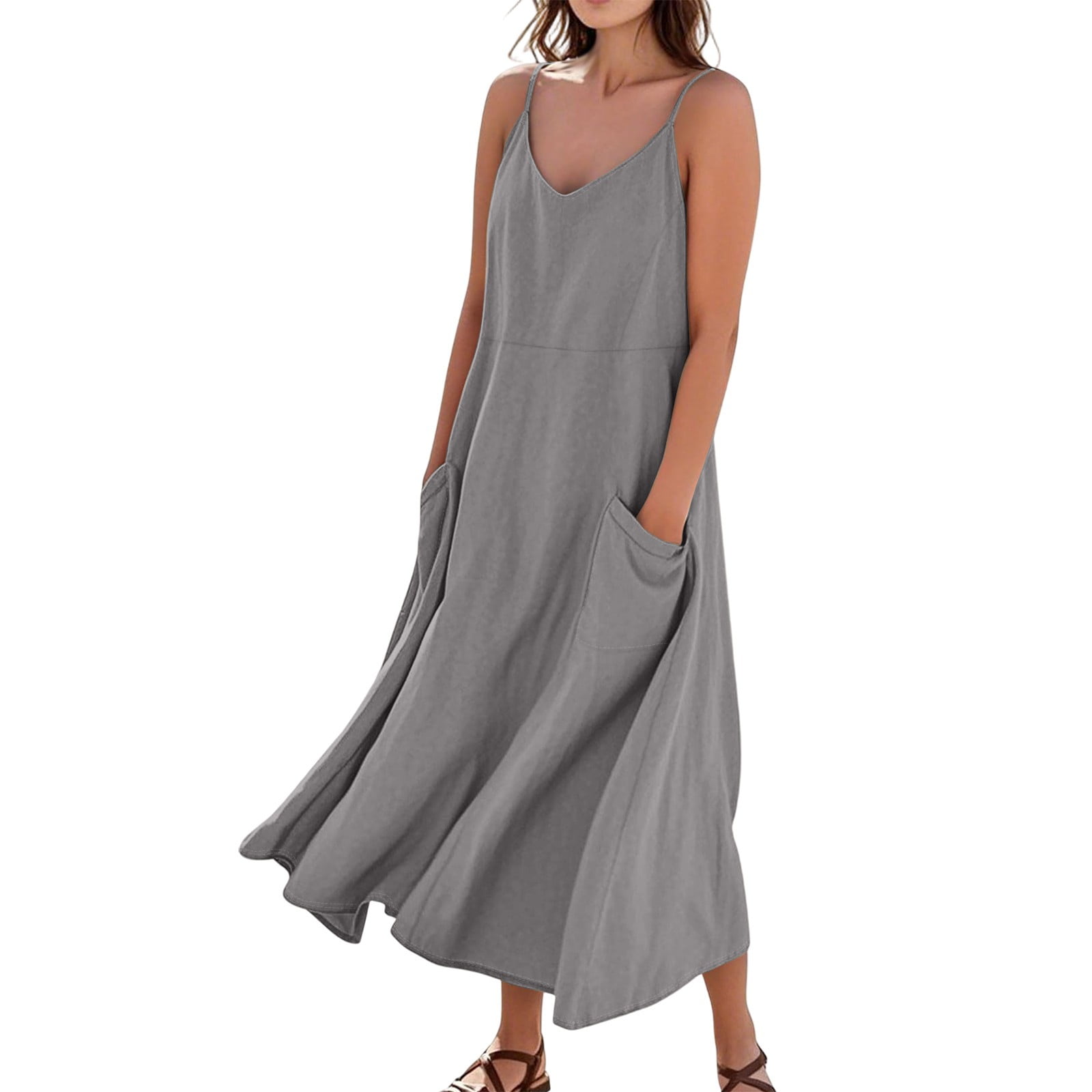 UoCefik Summer Beach Dresses for Women 2025 Linen Sleeveless Maxi ...
