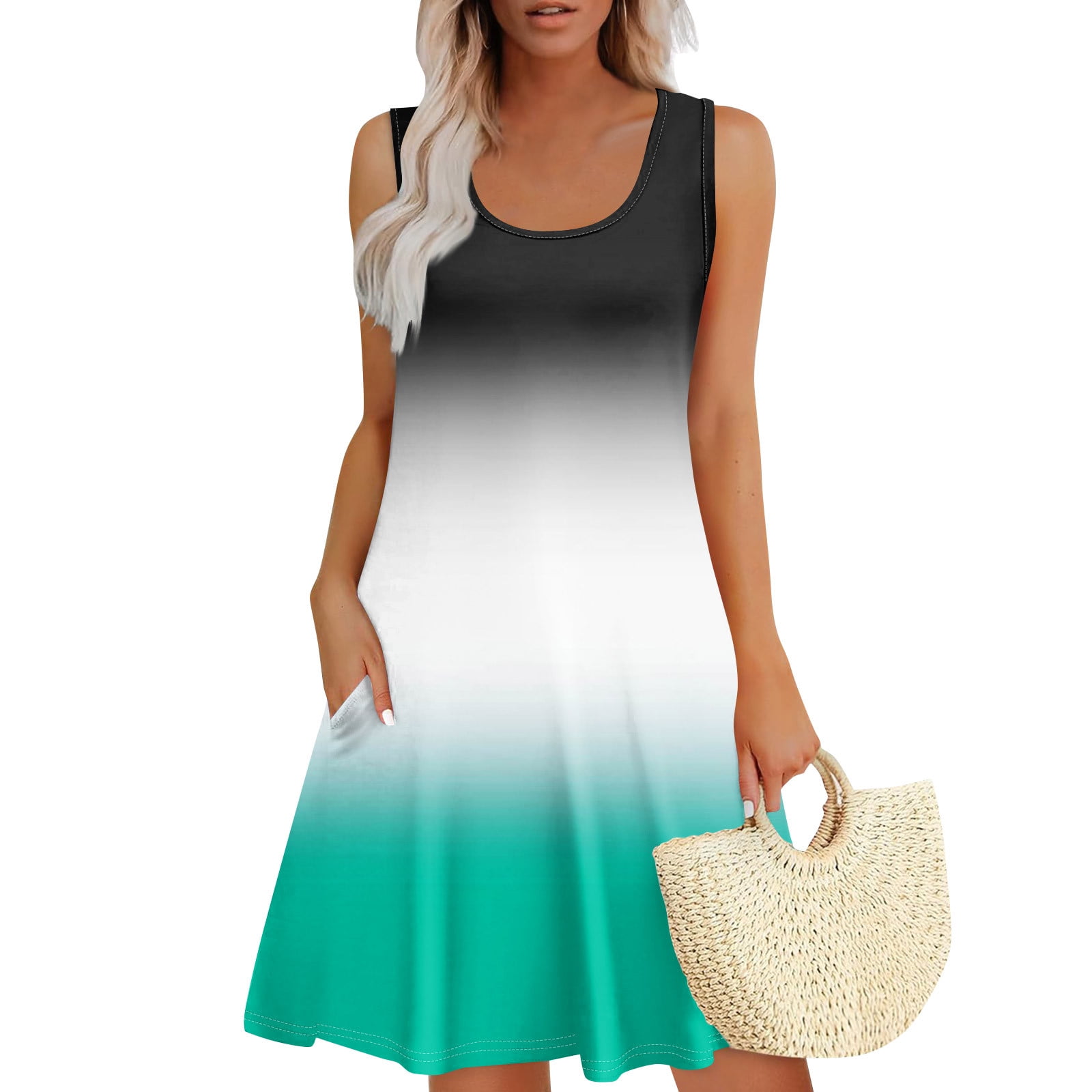 UoCefik Summer Dresses for Women Beach Boho Sleeveless Vintage Gradient ...
