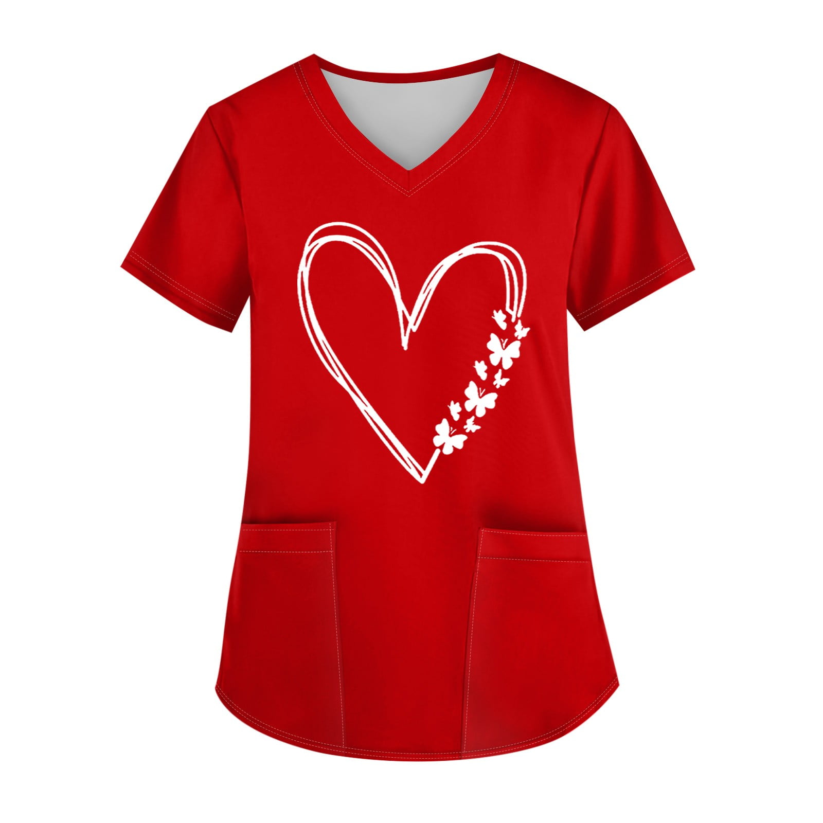 UoCefik Valentine's Day Scrub Tops Women Stretchy Love Heart Printed ...