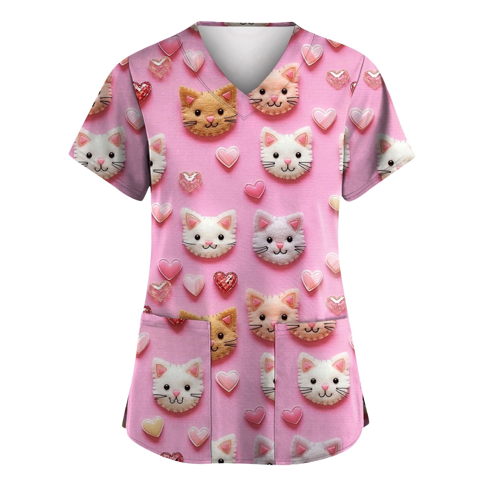 UoCefik Valentines Day Womens Scrub Tops Prints Love Heart Print Funny ...