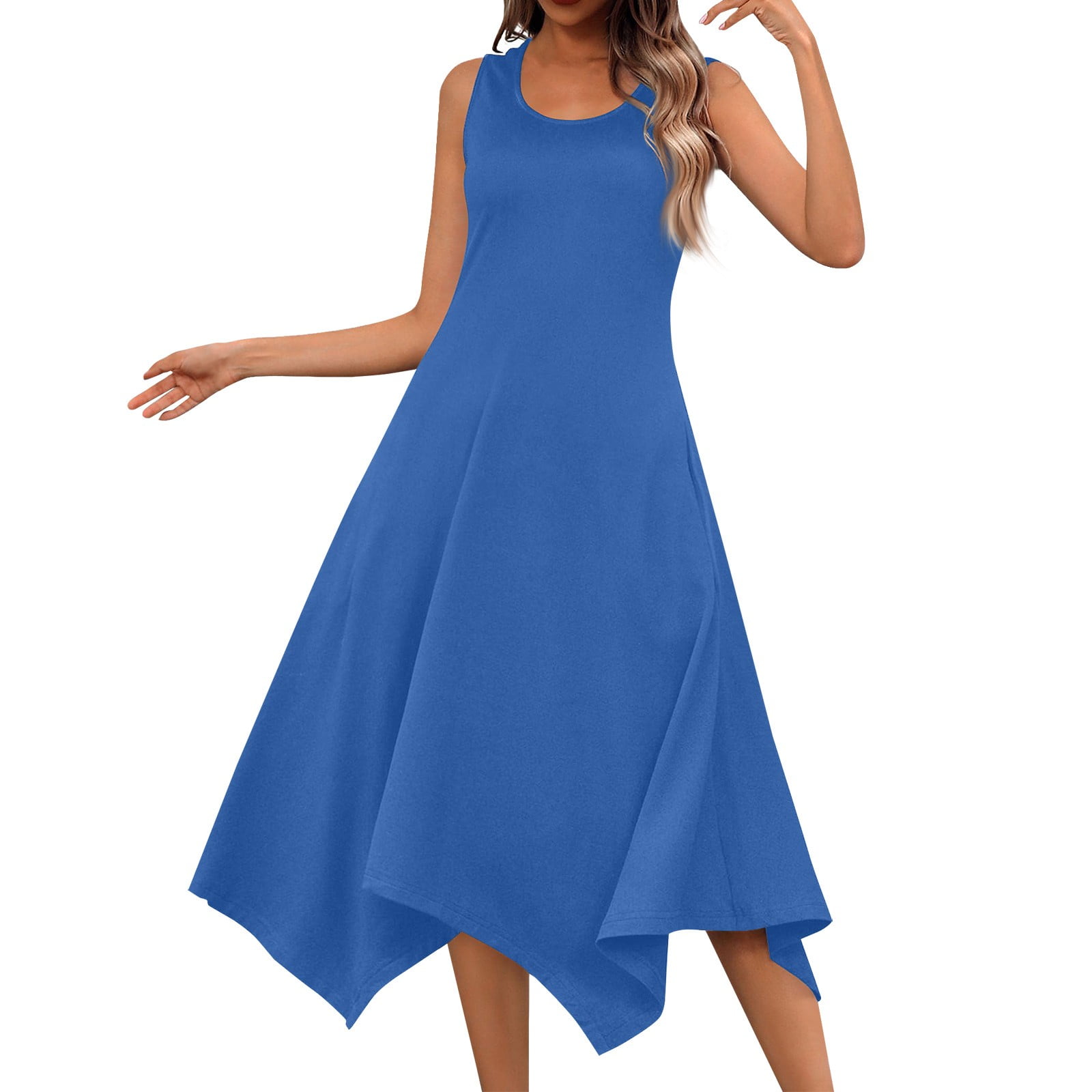 UoCefik Women Flowy Sun Dresses Vacation Handkerchief Hem Dress ...