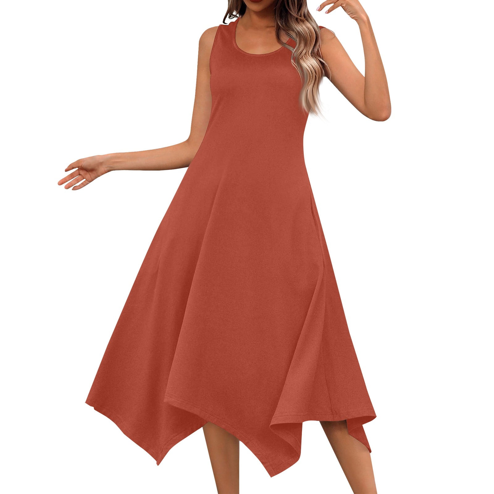 UoCefik Women Flowy Sun Dresses Vacation Handkerchief Hem Dress ...