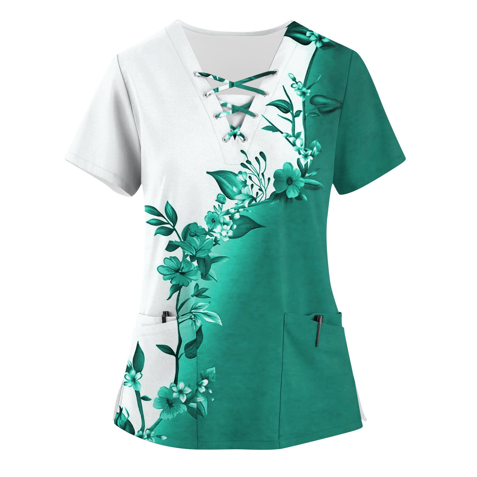 UoCefik Women Uniform Scrubs Western 2024 Cross V Neck Floral Nurse ...