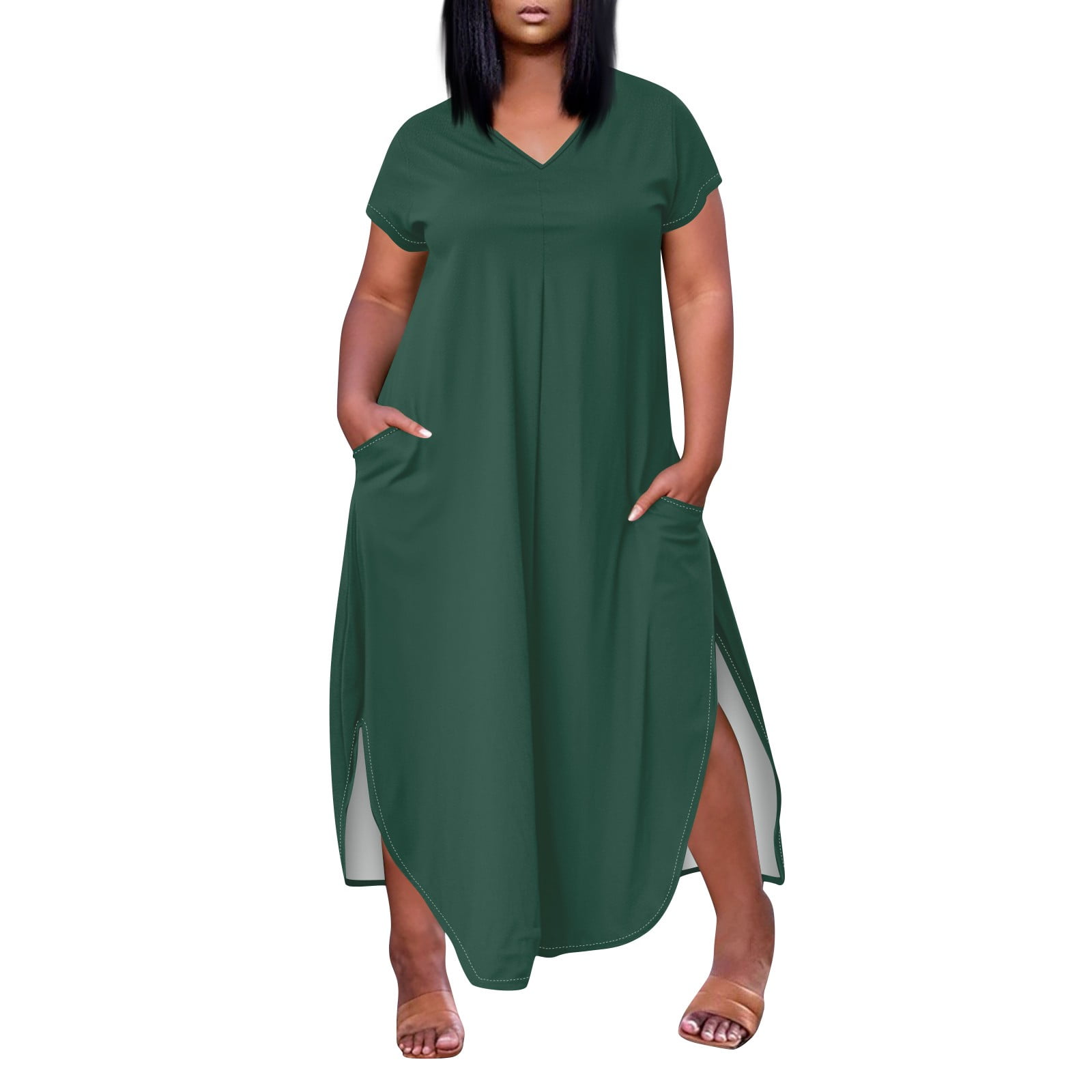 UoCefik Women's Plus Size Swimwear V Neck Short Sleeve Split Side Cover ...