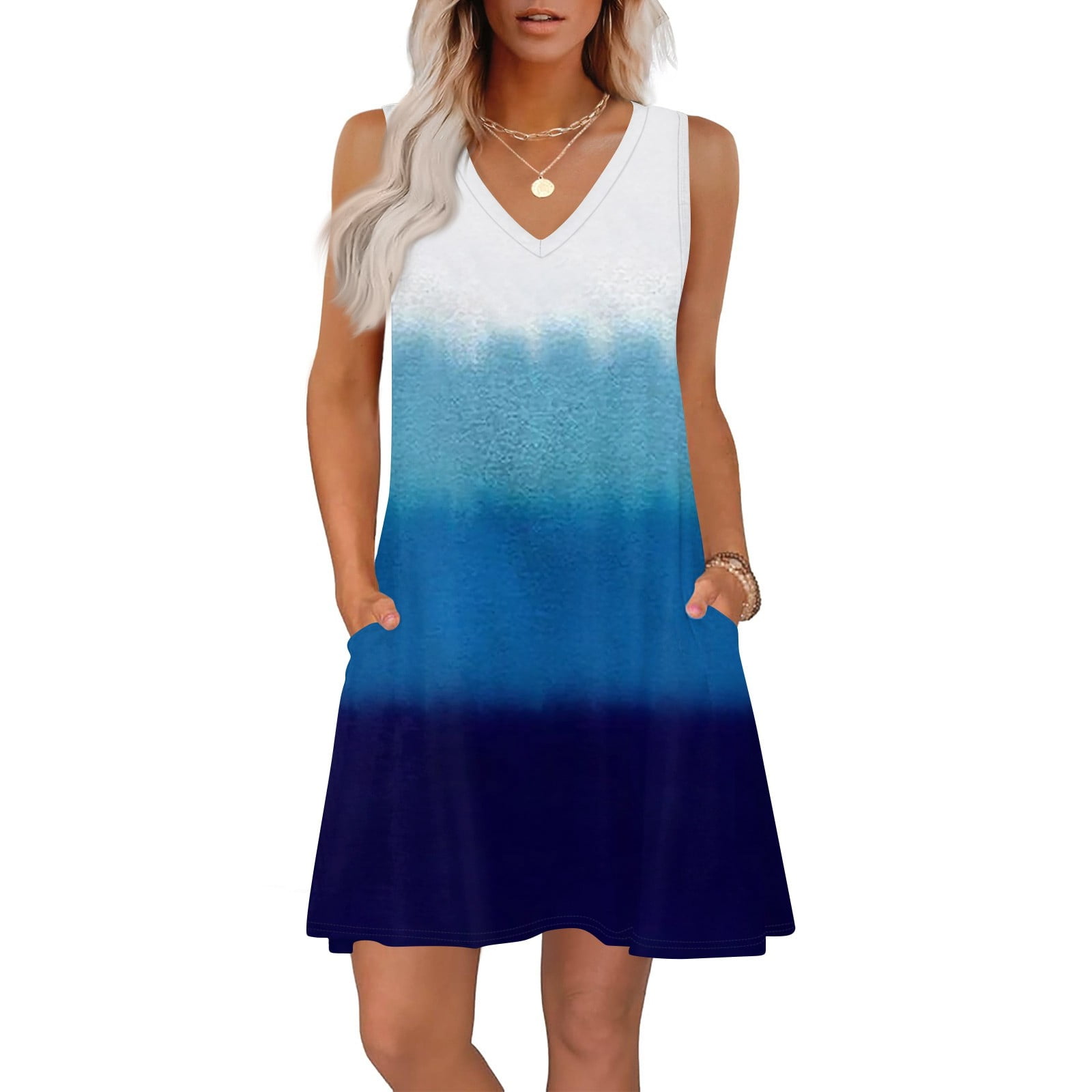 UoCefik Women's Sleeveless V Neck Mini Dress Beach Cover Up Swimwear ...